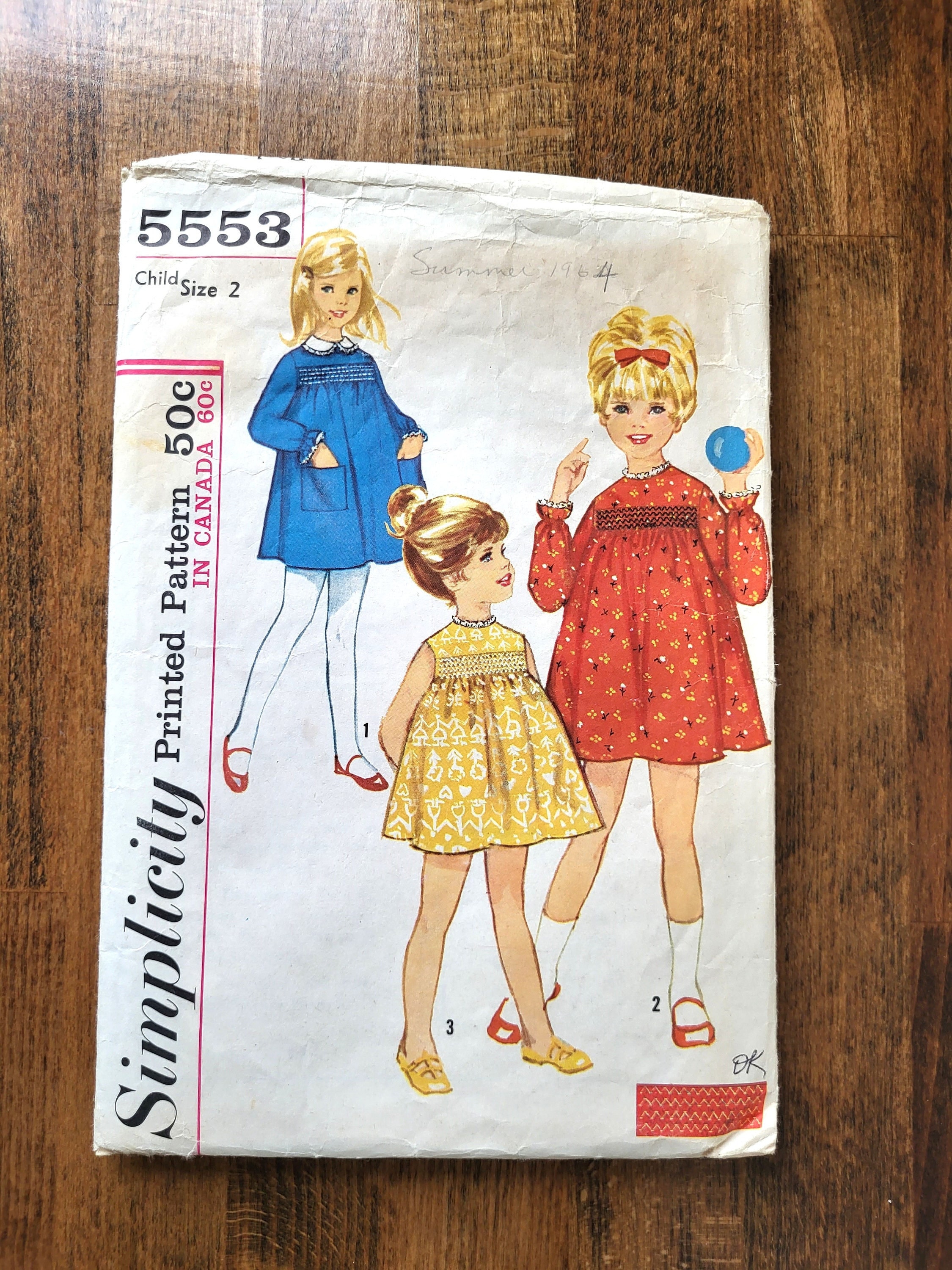 Vintage Simplicity 5553 Girls Smocked Dress Pattern, Toddler Dress ...