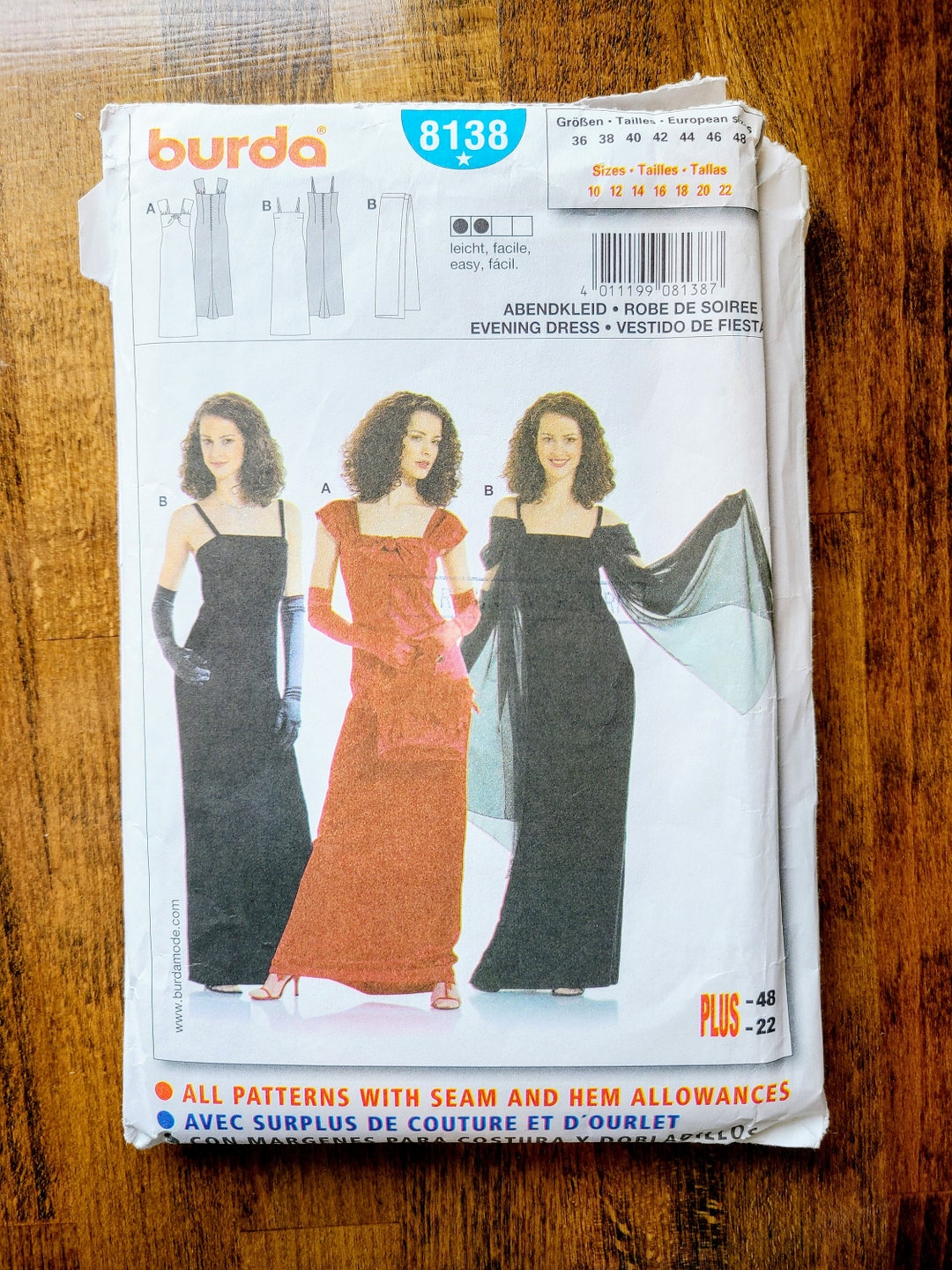 Burda 8138 Womens Gown Pattern, Womens Dress Pattern, Formal Dress ...
