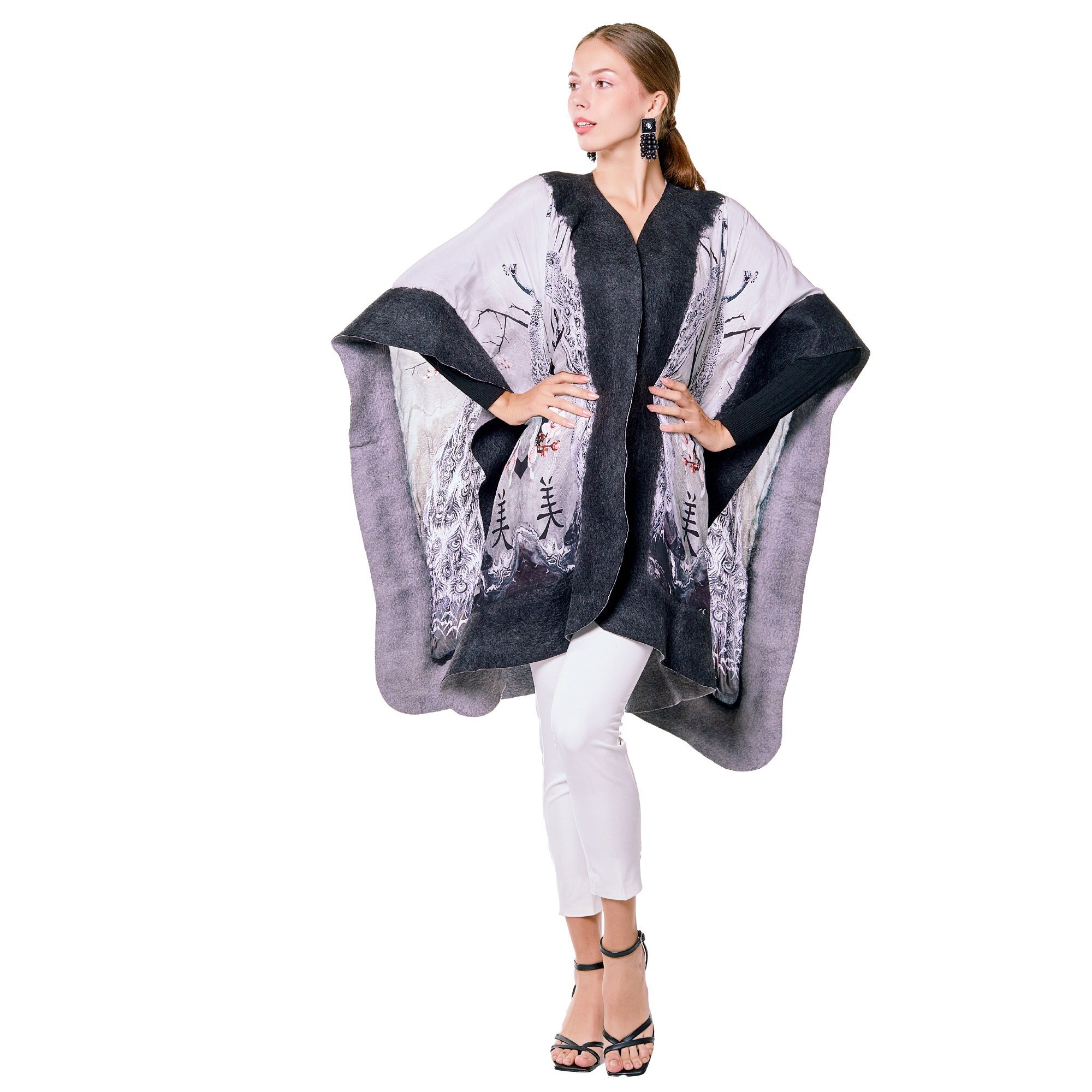 Poncho Peacock Silk Filz Wrap Handwerk Stoff 100% Seide und Merinowolle ...