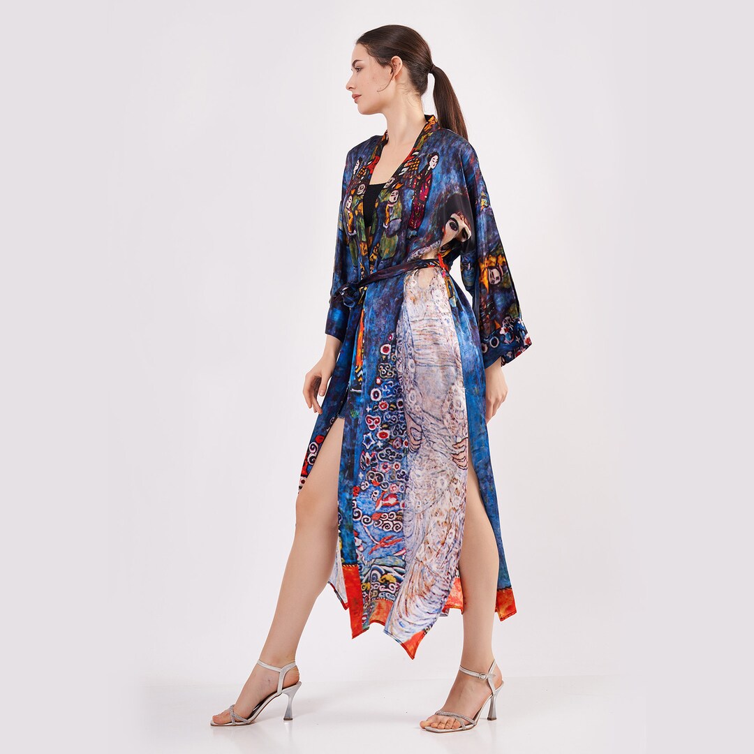 Silk Maxi Kimono Robe Gustav Klimt Barones Elizabeth Oversized Long ...