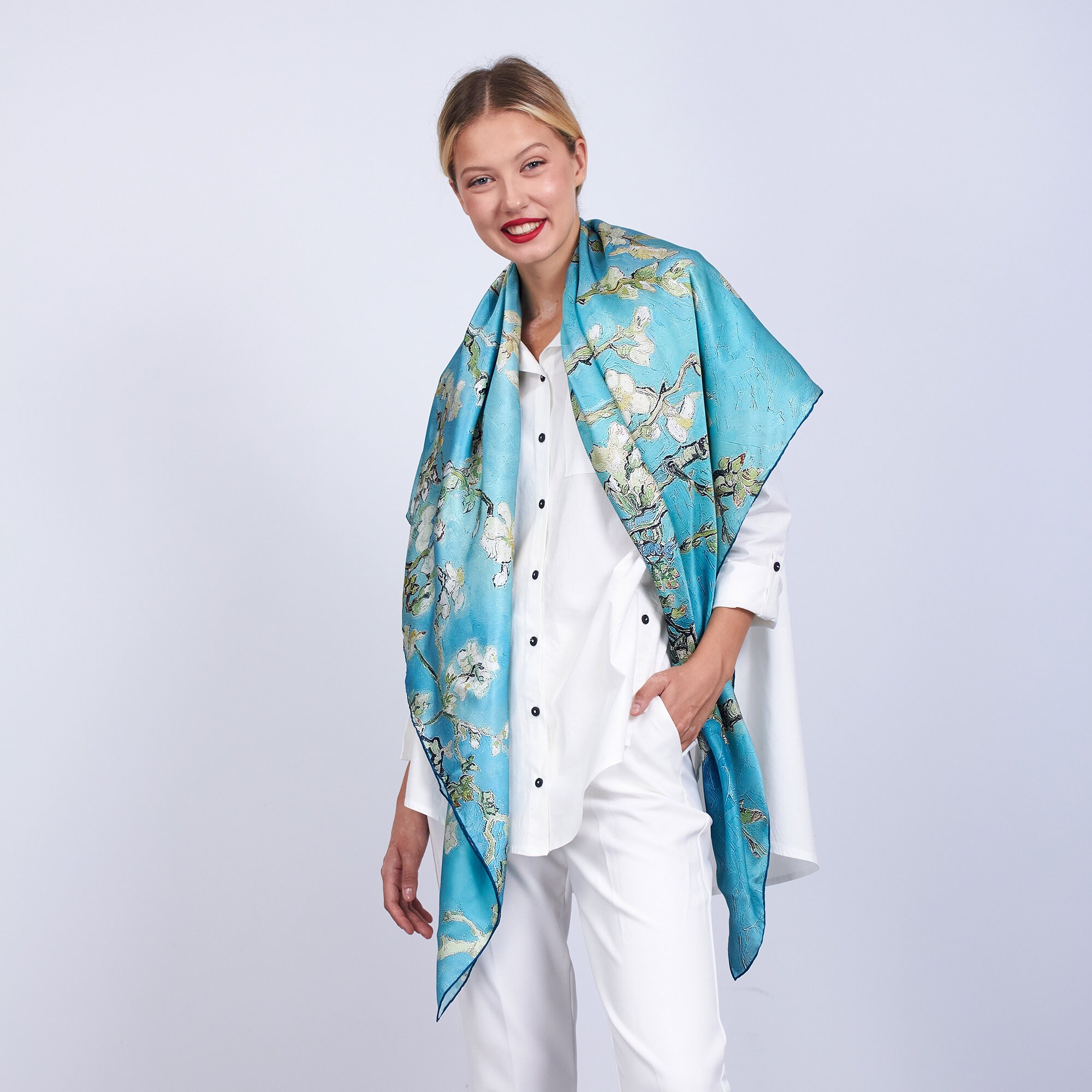 Turquoise Large Size Silk Scarf Satin Shawl Wrap Body Top - Etsy