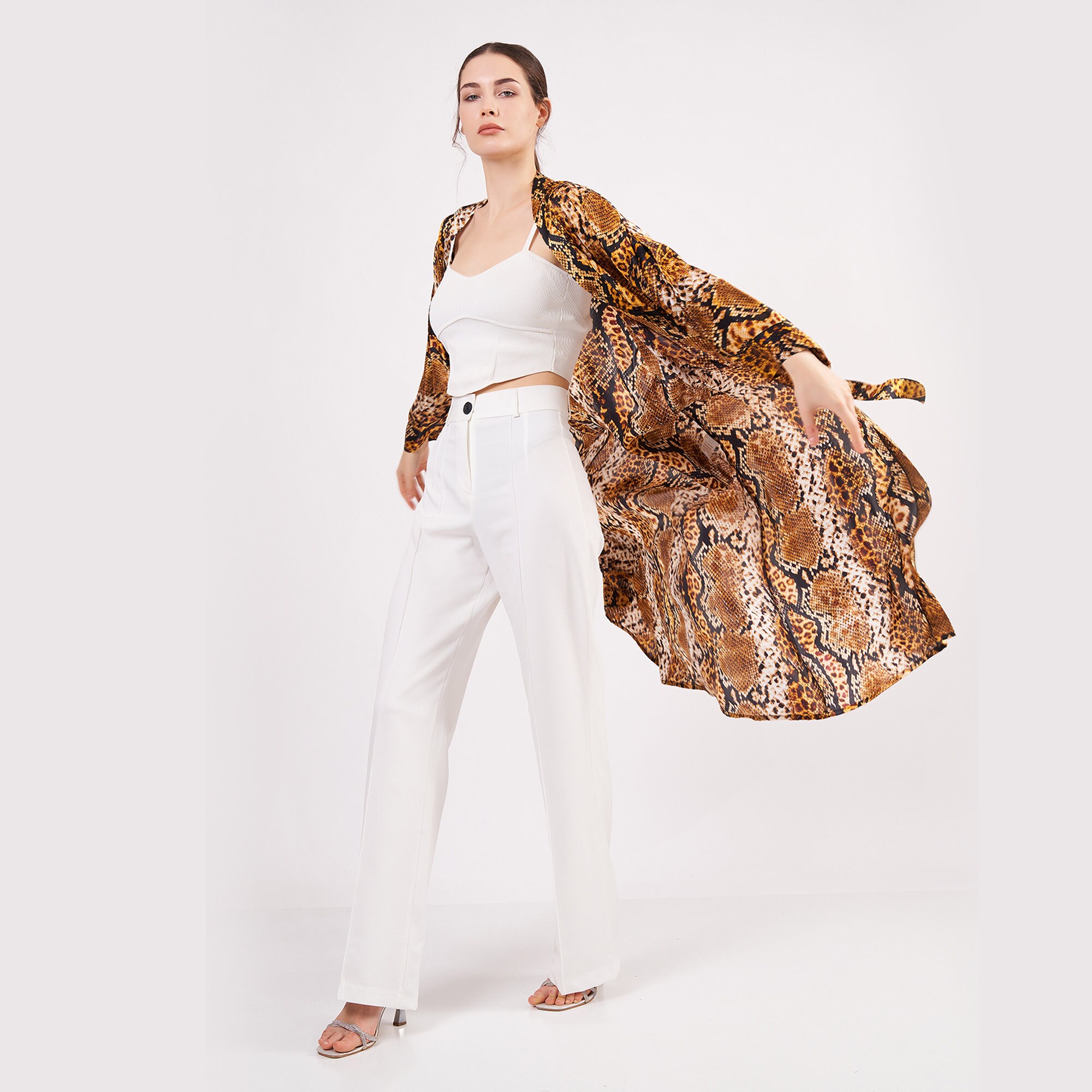 Silk Maxi Kimono Kaftan Snake Skin Pattern Gold Oversized Long Kimono ...