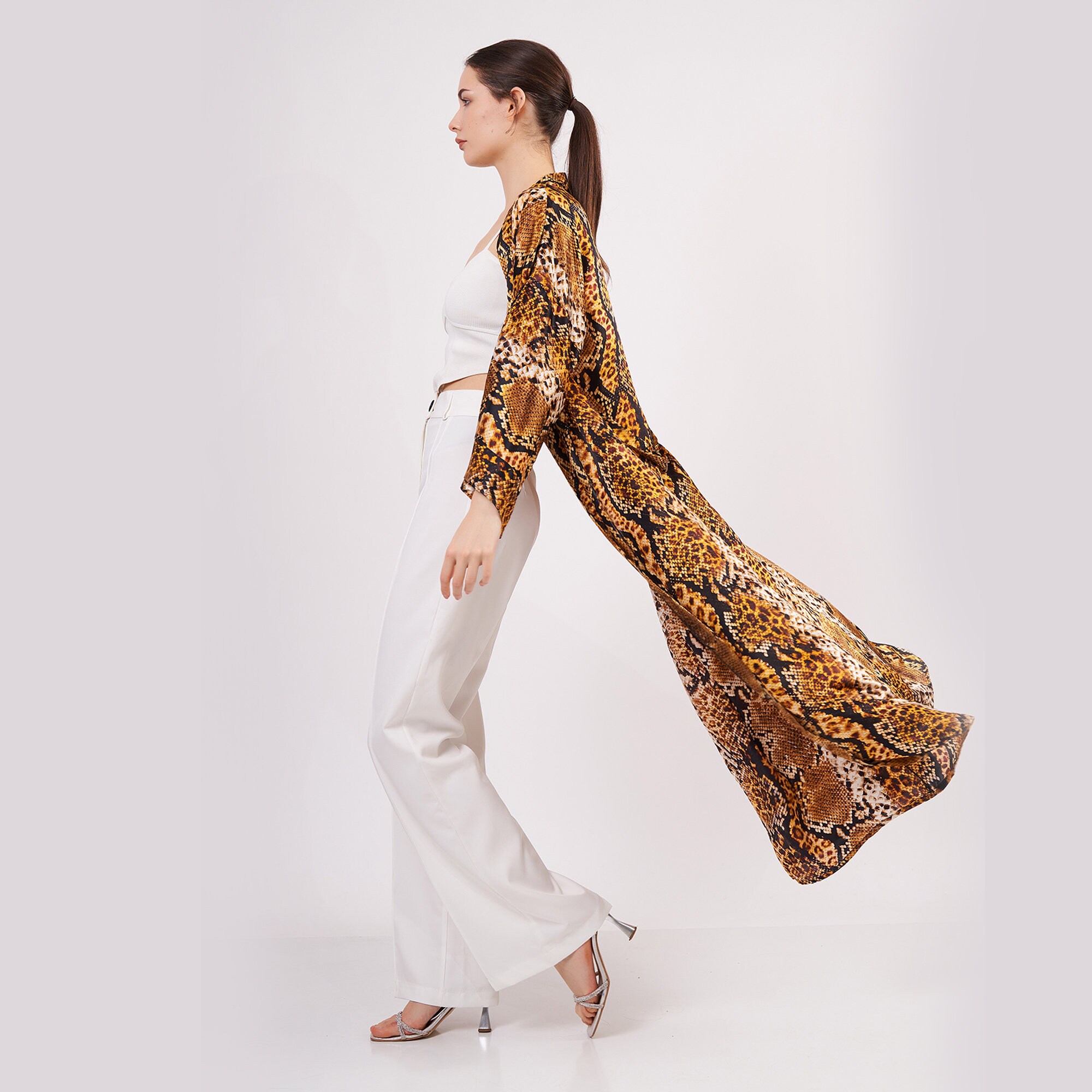 Silk Maxi Kimono Kaftan Snake Skin Pattern Gold Oversized Long Kimono ...