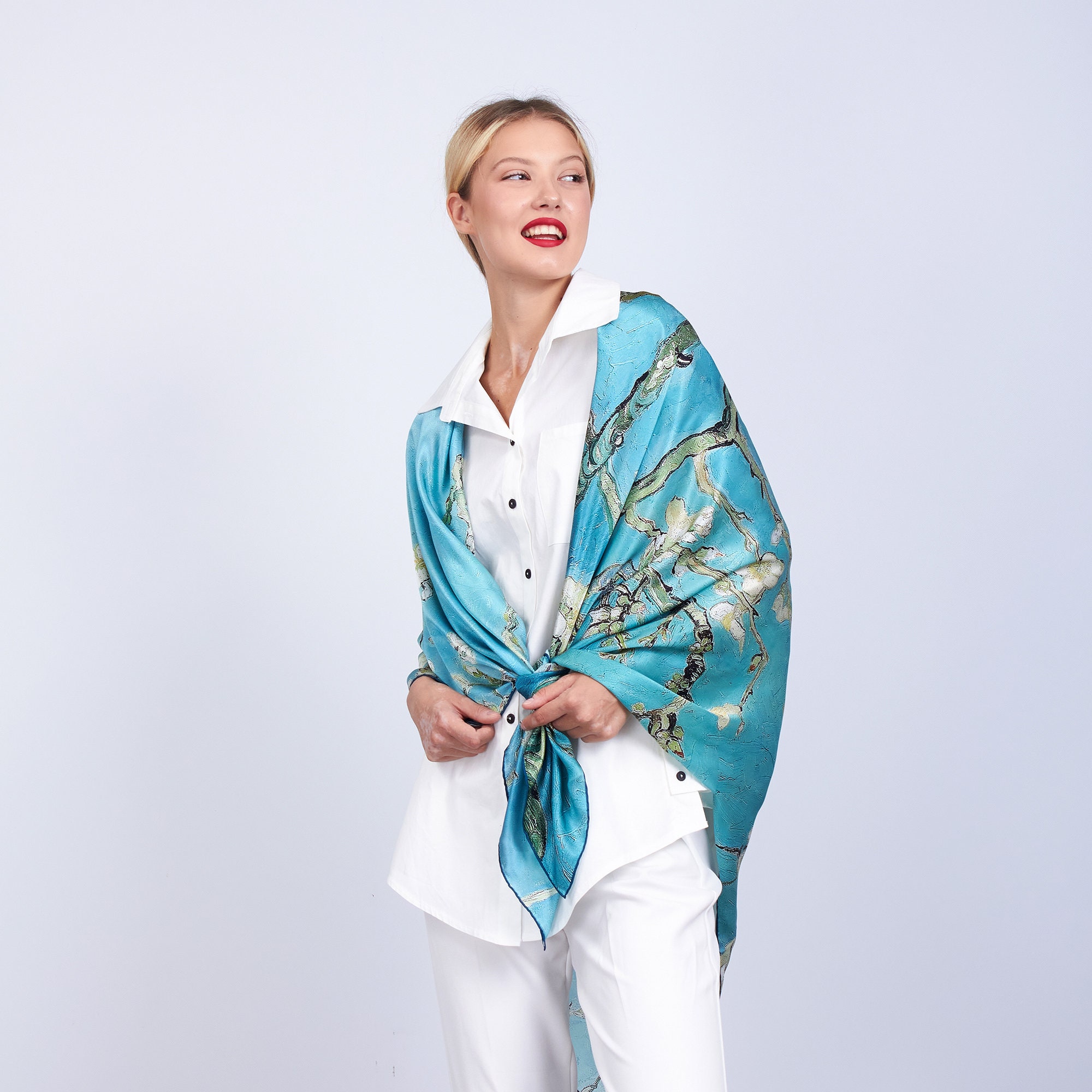 Turquoise Large Size Silk Scarf Satin Shawl Wrap Body Top - Etsy