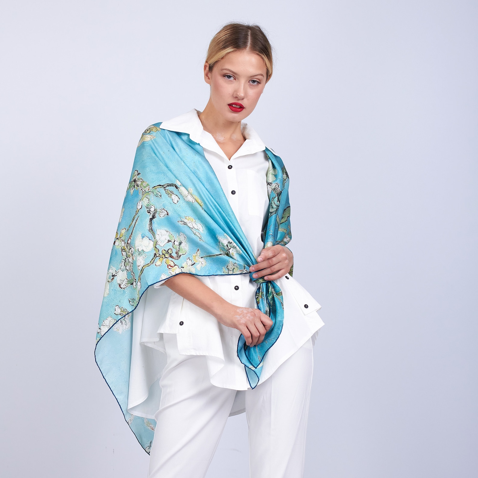 Turquoise Large Size Silk Scarf | Satin Shawl | Wrap Body Top | Van ...