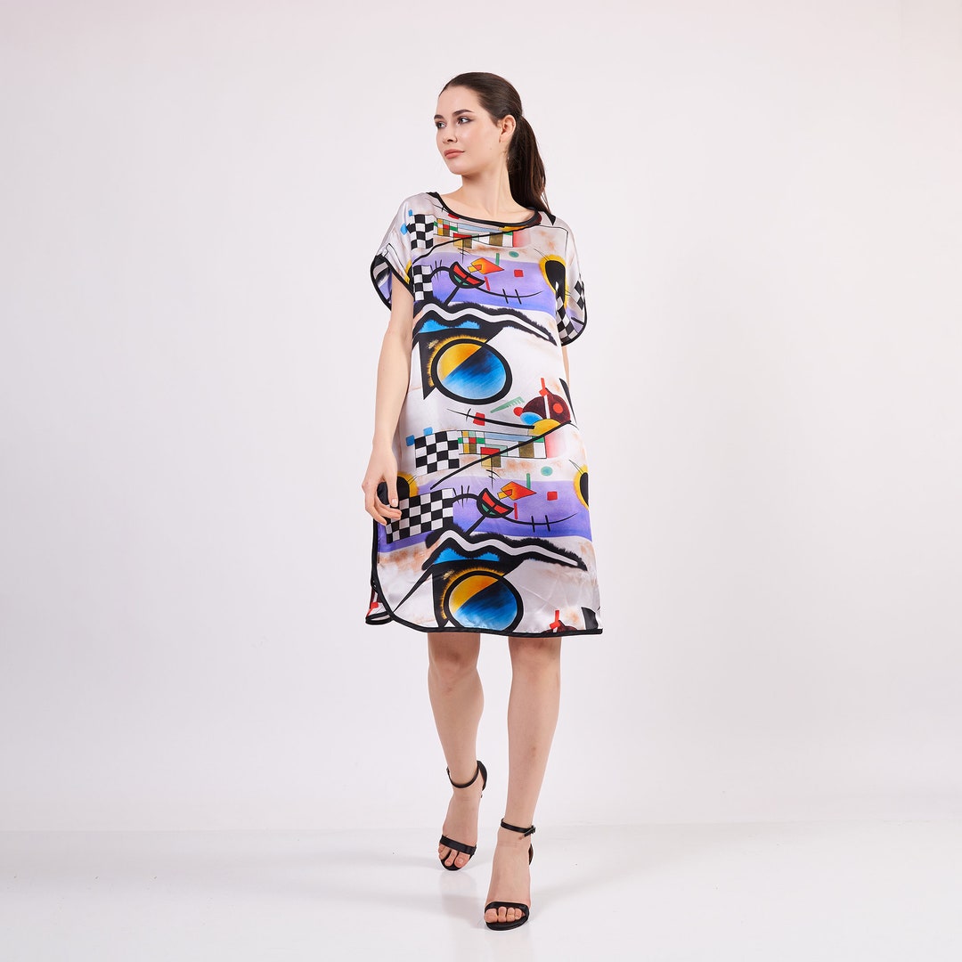 Pure Silk Plus Size Short Dress for Women | Oversized Kandinsky ...