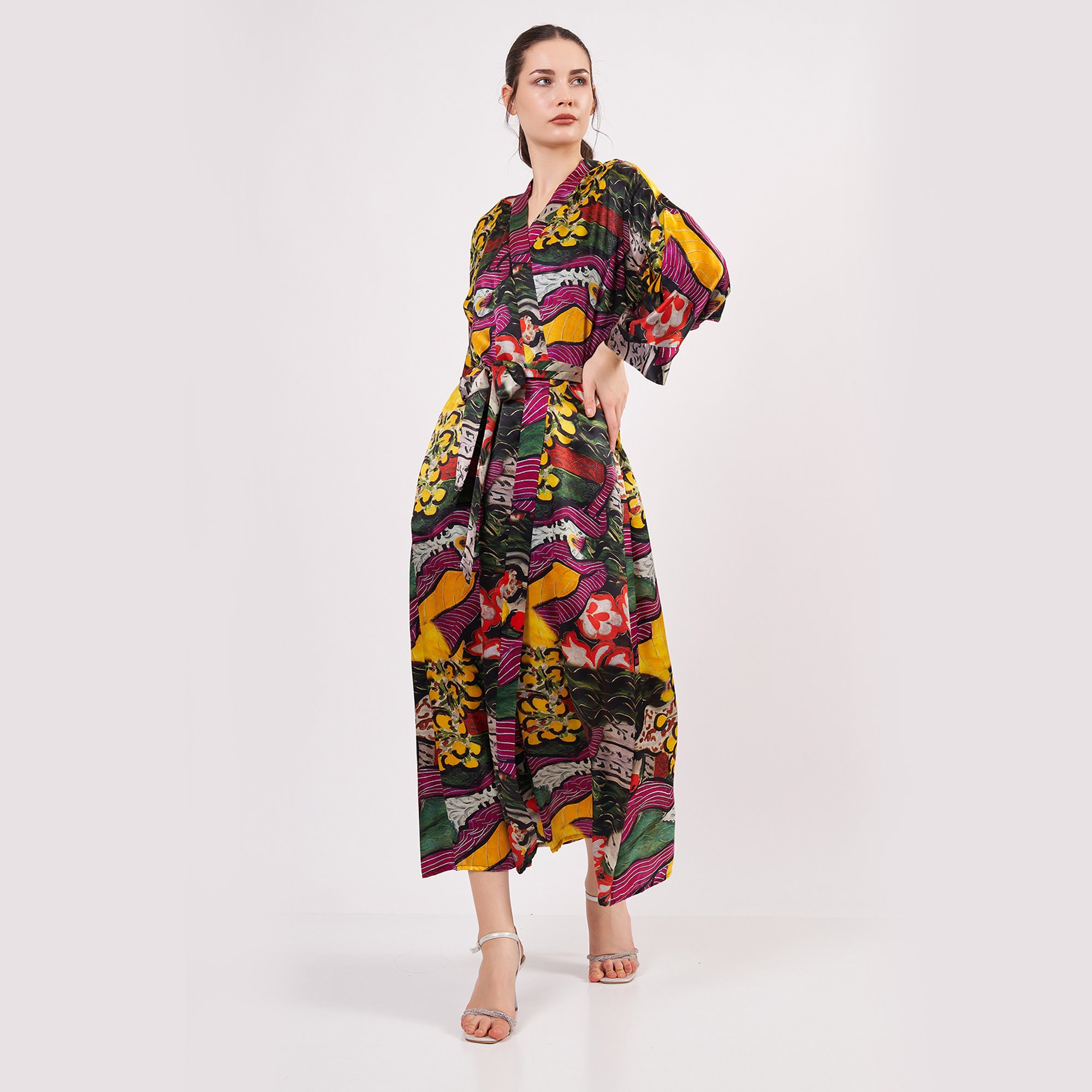Silk Maxi Kimono Kaftan Henri Matisse Purple and Dress Oversized Long ...