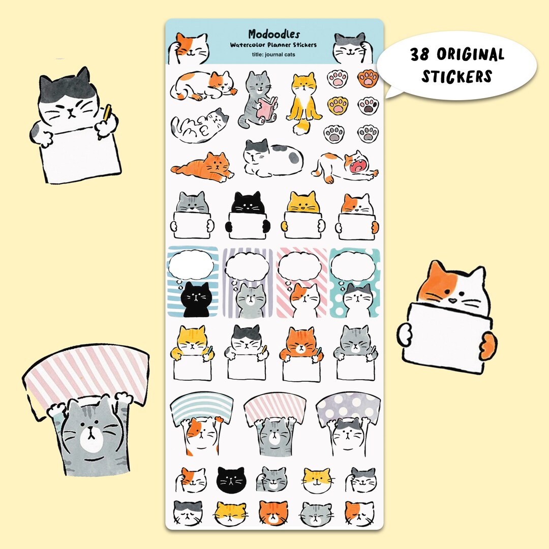 Cats Planner Stickers Watercolor Style - Etsy