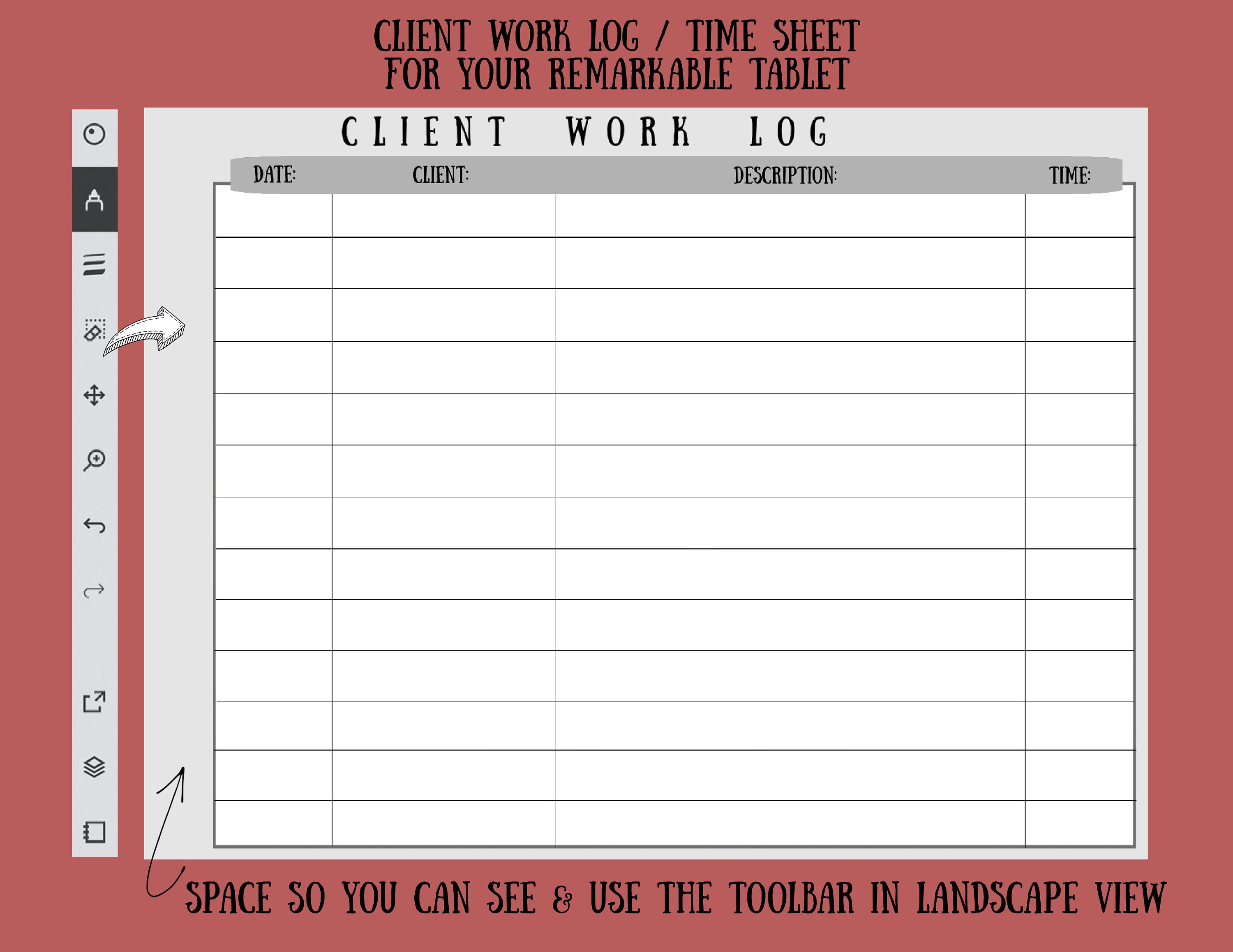 Remarkable | Client Work Log / Time Sheet - (1872x1404 Resolution) - Etsy