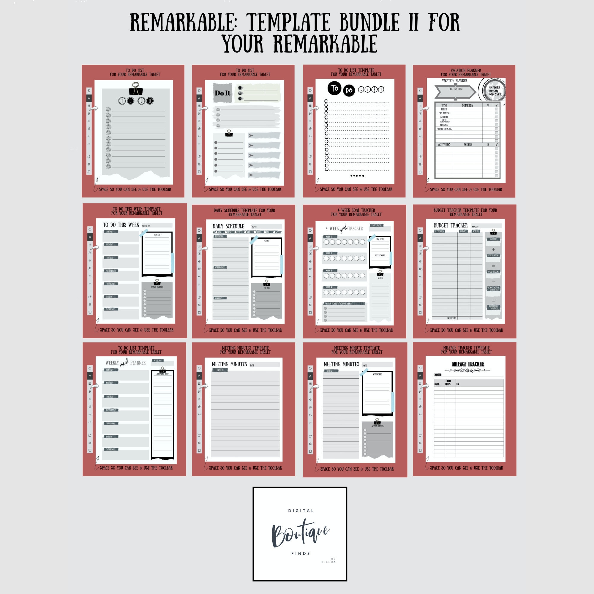 Remarkable 1 & 2 | Template Bundle II for Your Remarkable 1 or 2 Tablet ...