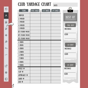 Remarkable | Golf Club Yardage Chart Template - Etsy