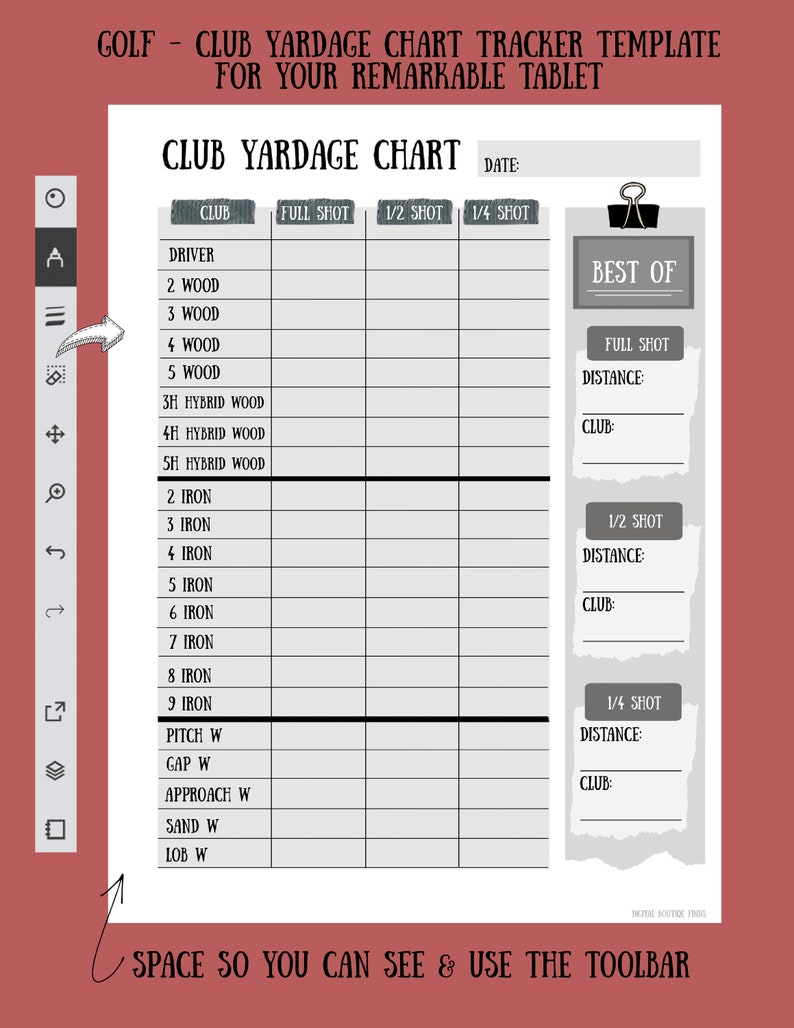Remarkable | Golf Club Yardage Chart Template - Etsy