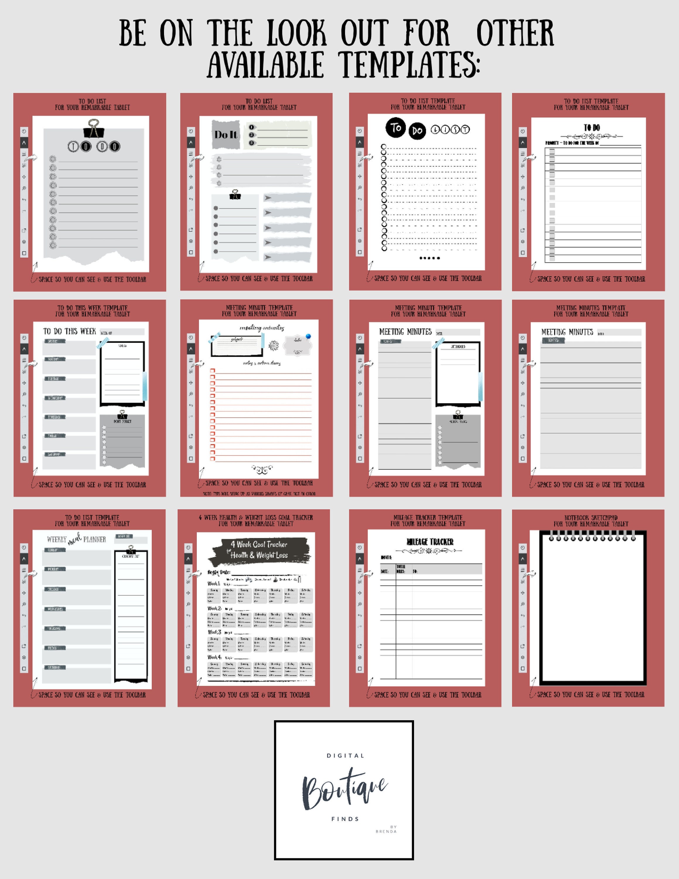 Remarkable 1 & 2 | "stay Fit" Template Bundle for Your Remarkable ...