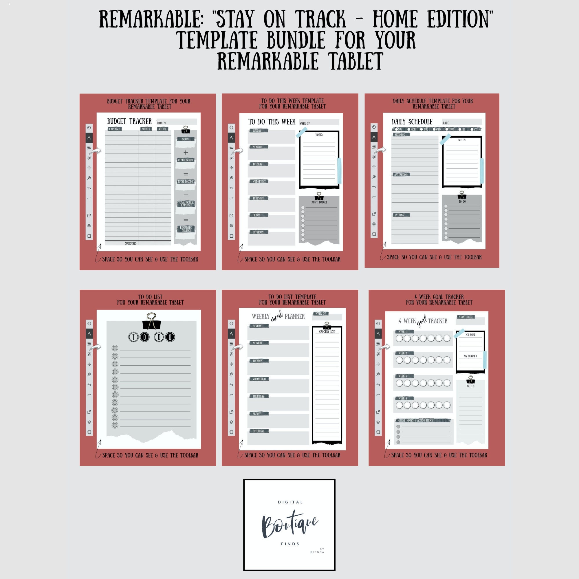 Remarkable 1 & 2 | "stay on Track" Template Bundle for Your Remarkable ...