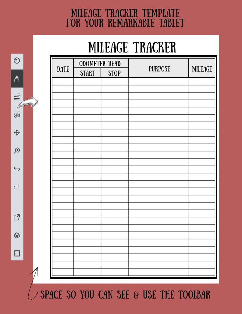 Remarkable | Mileage Tracker Simple Template - Etsy