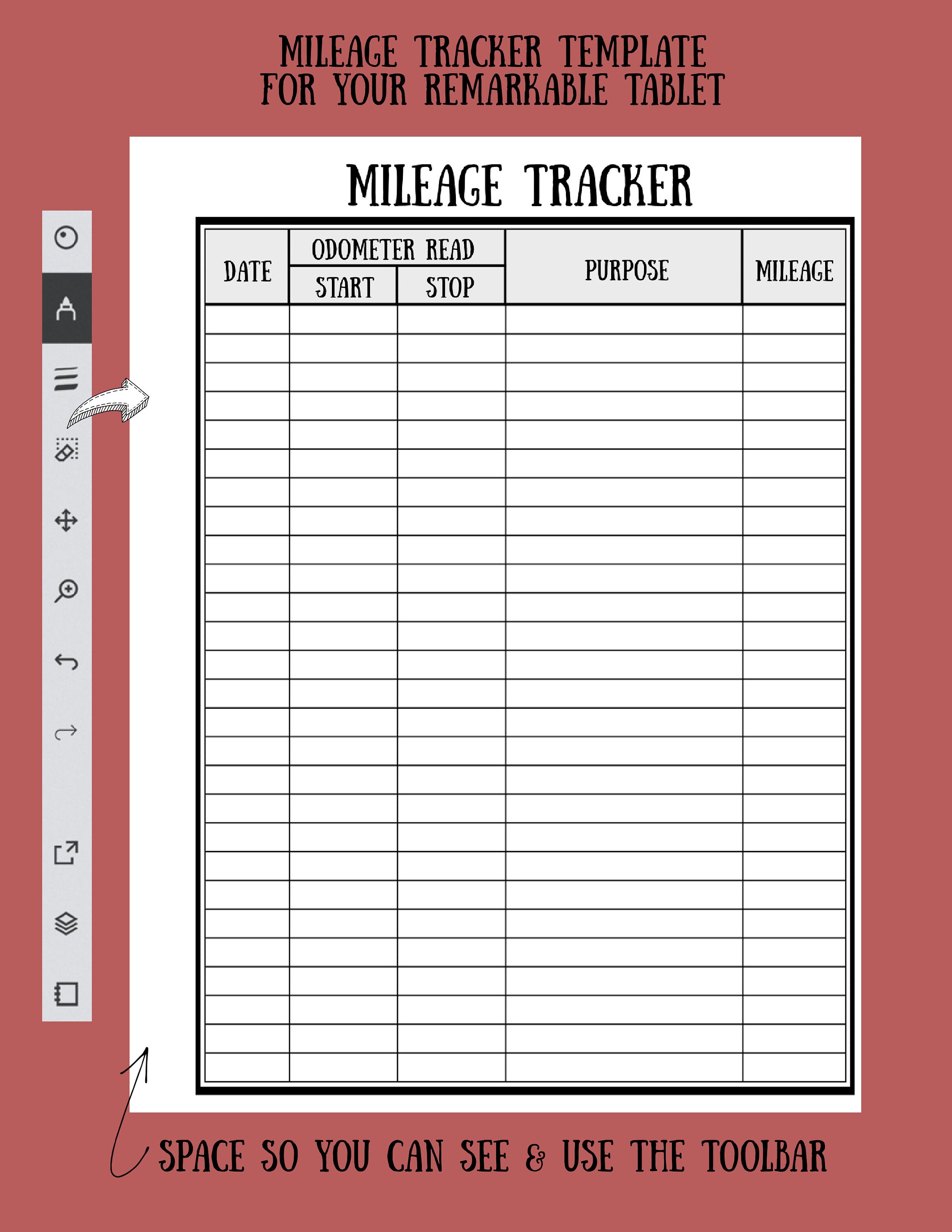 Remarkable | Mileage Tracker Simple Template - Etsy