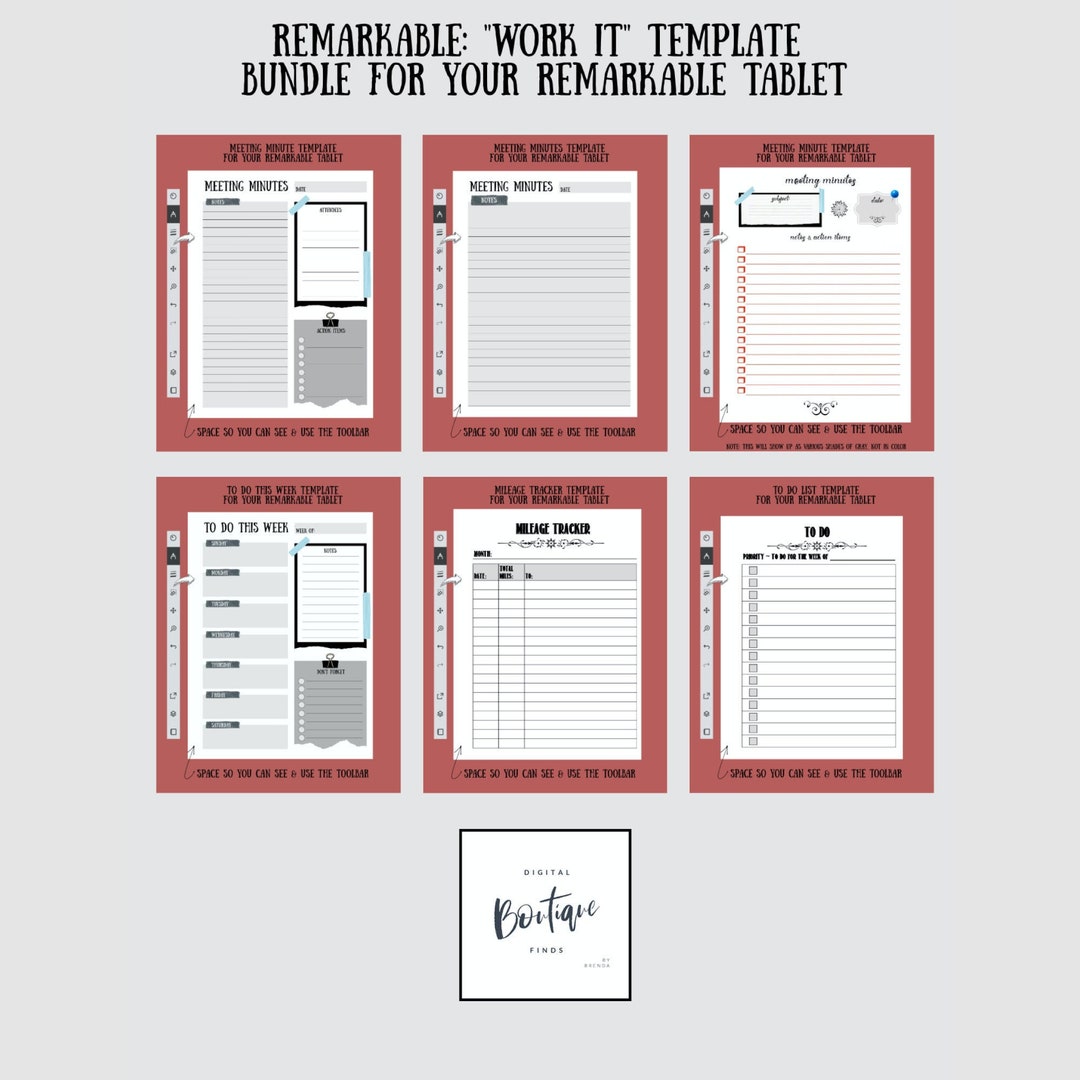 Remarkable 1 & 2 | "work It" Template Bundle for Your Remarkable Tablet ...