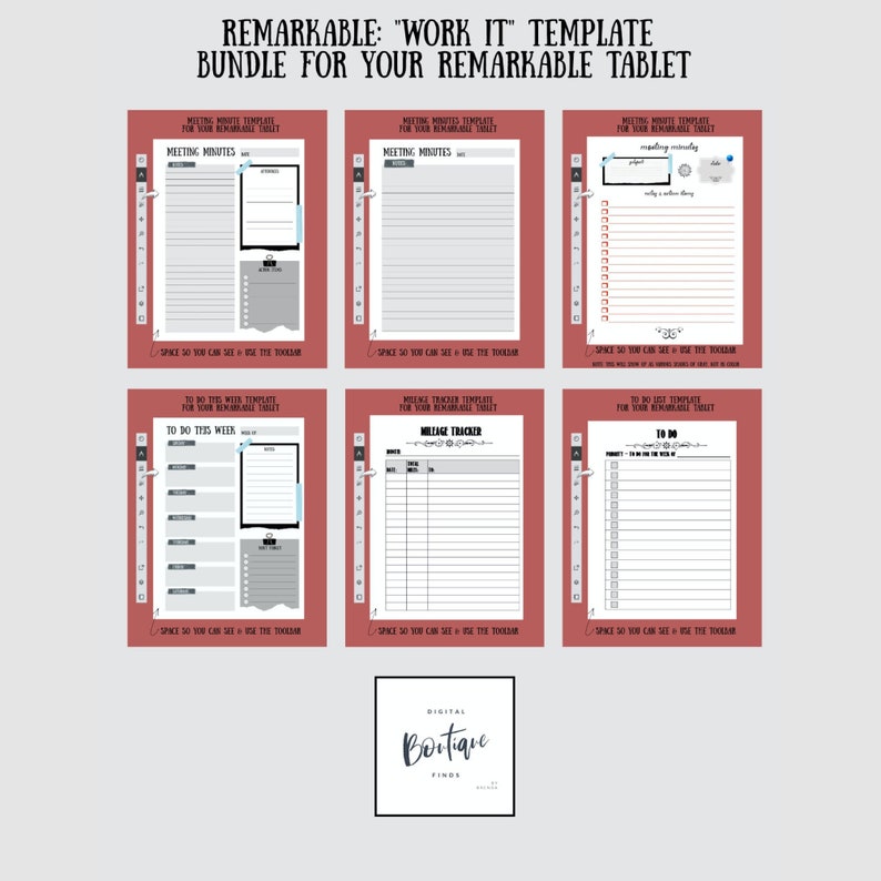 Remarkable 1 & 2 | "work It" Template Bundle for Your Remarkable Tablet ...