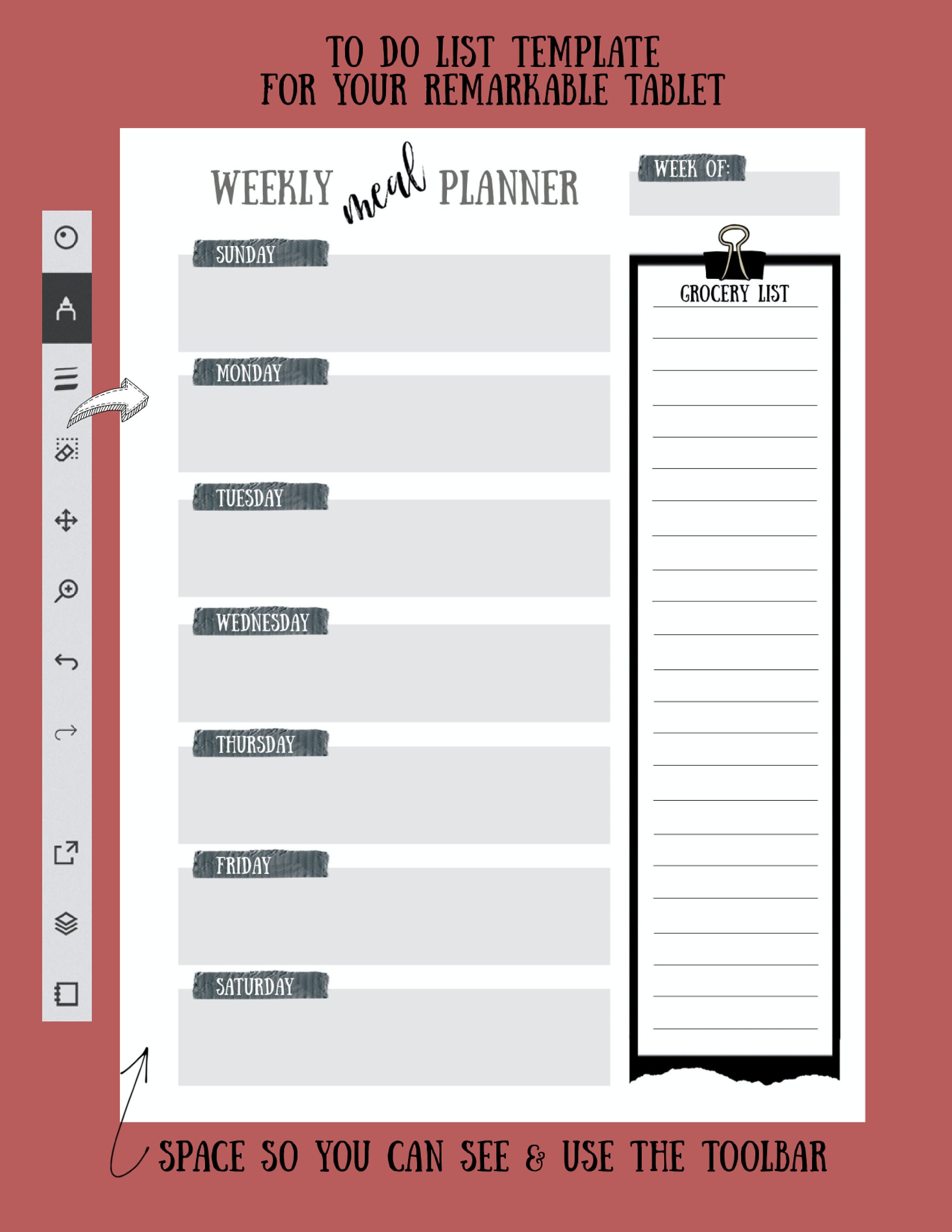 Remarkable 1 or 2 | Weekly Meal Planner - Sunday & Monday Start Date - Etsy