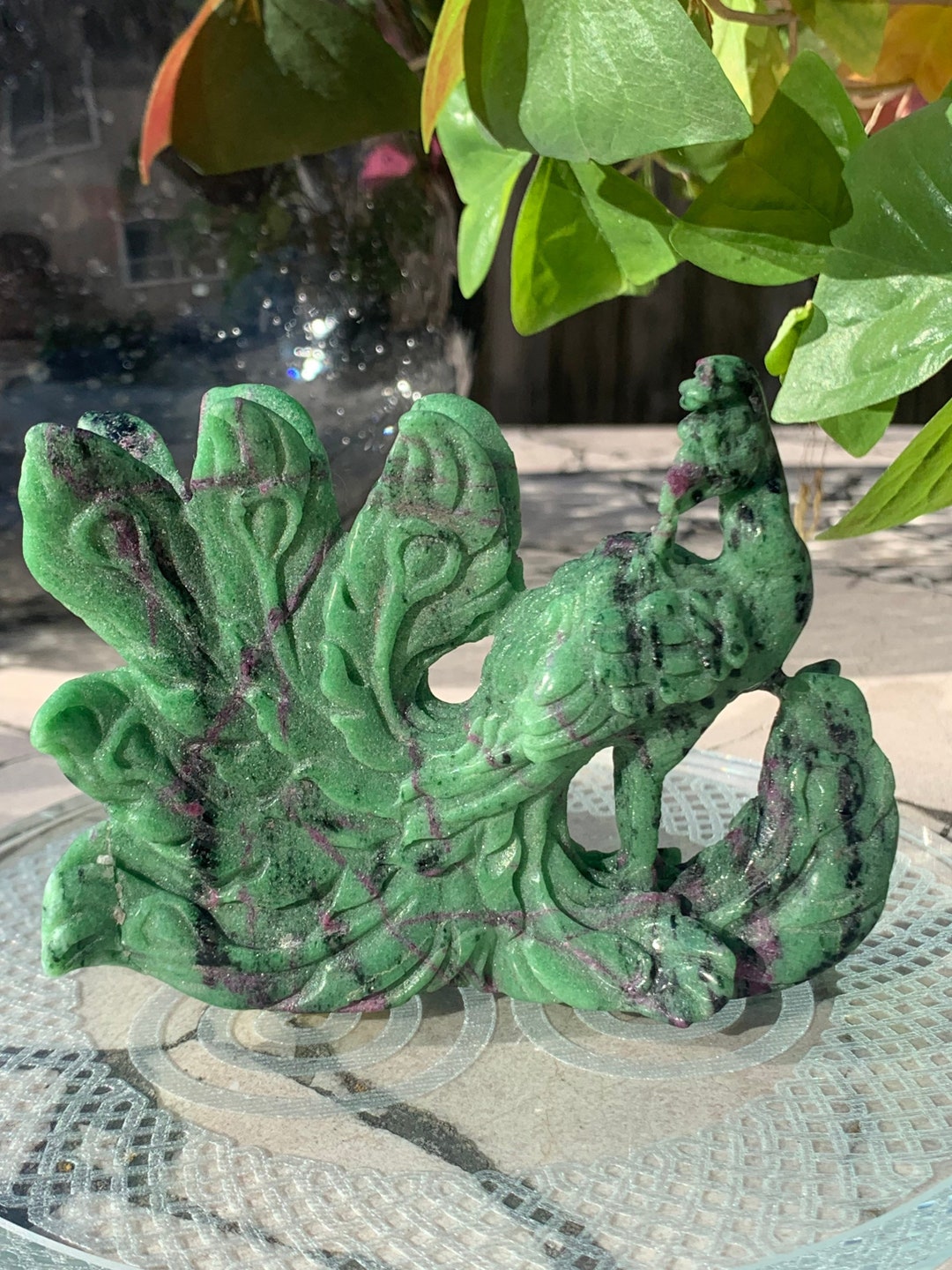 Ruby in Zoisite Peacock Carving - UV Reactive! - 7.6oz **please Read ...
