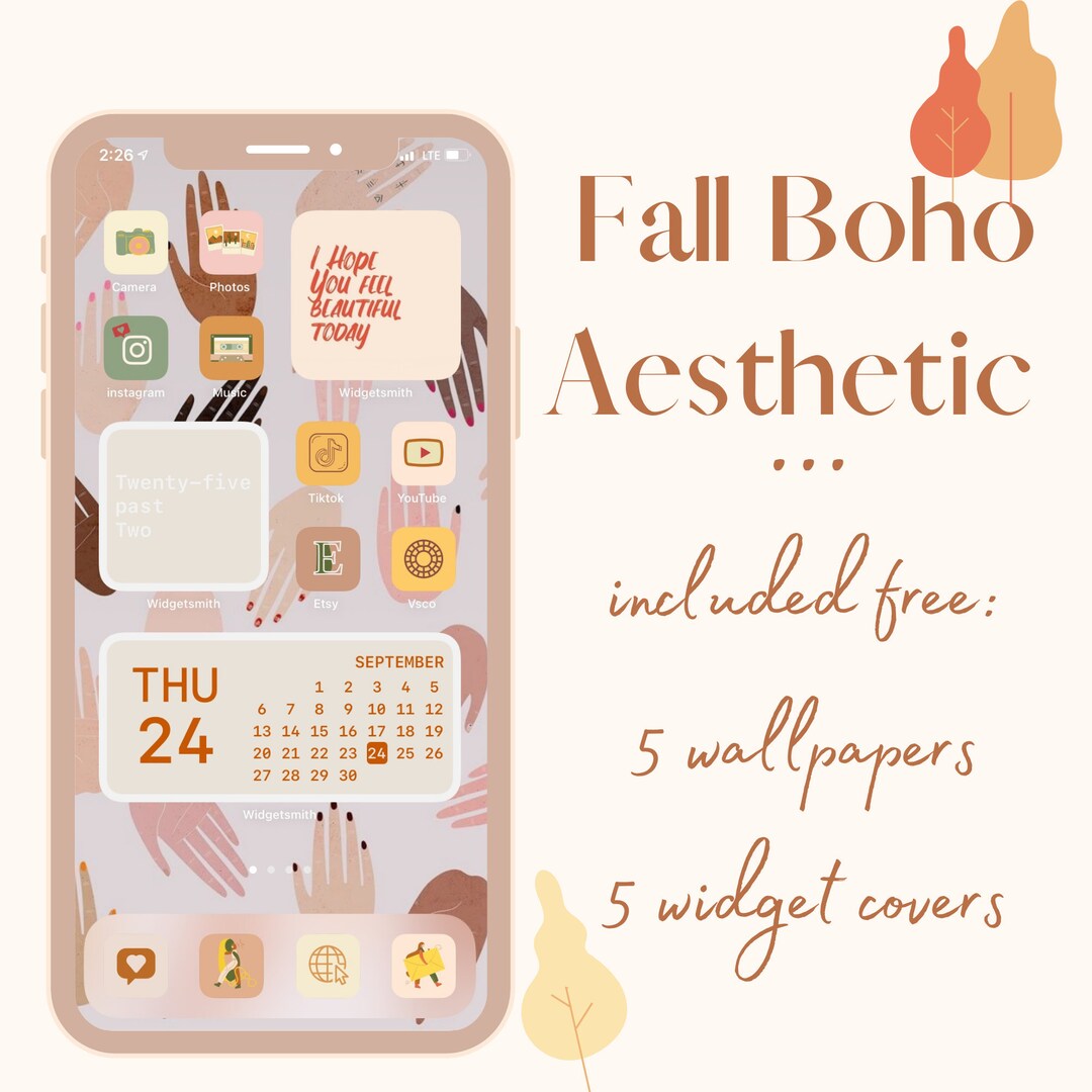 Fall Ios 14 iPhone App Icons, Boho Aesthetic App Icon Pack, Autumn Home ...