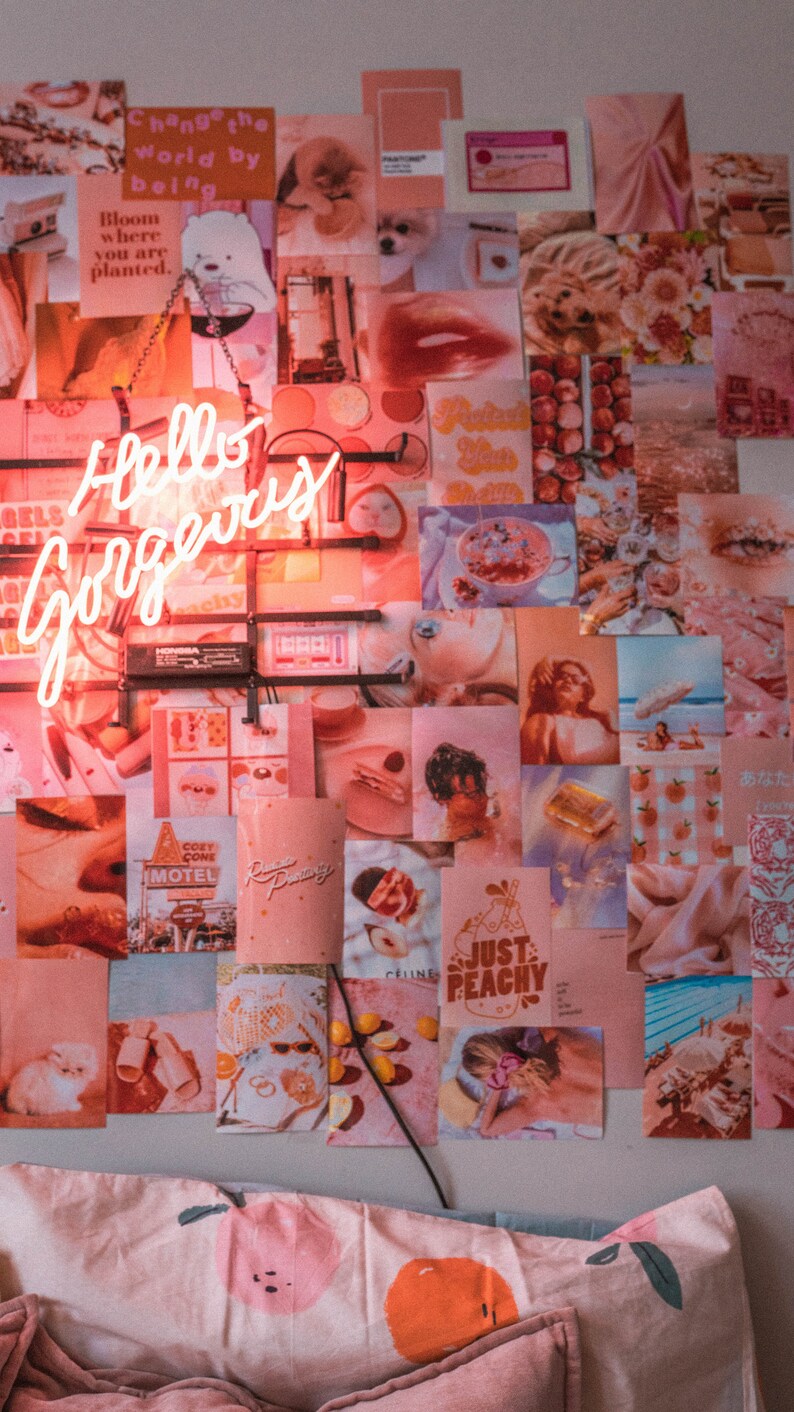 Peachy Pink Aesthetic Wall Collage Kit VSCO Girl Room Decor - Etsy