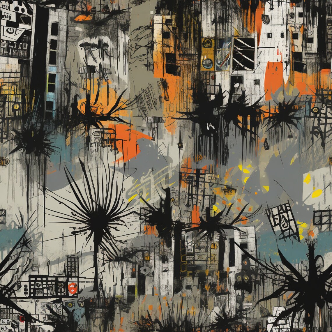 Basquiat-inspired Punk City: Chaotic Seamless Pattern for Unique Home ...