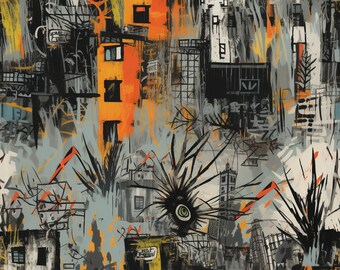 Basquiat-inspired Punk City: Chaotic Seamless Pattern for Unique Home ...