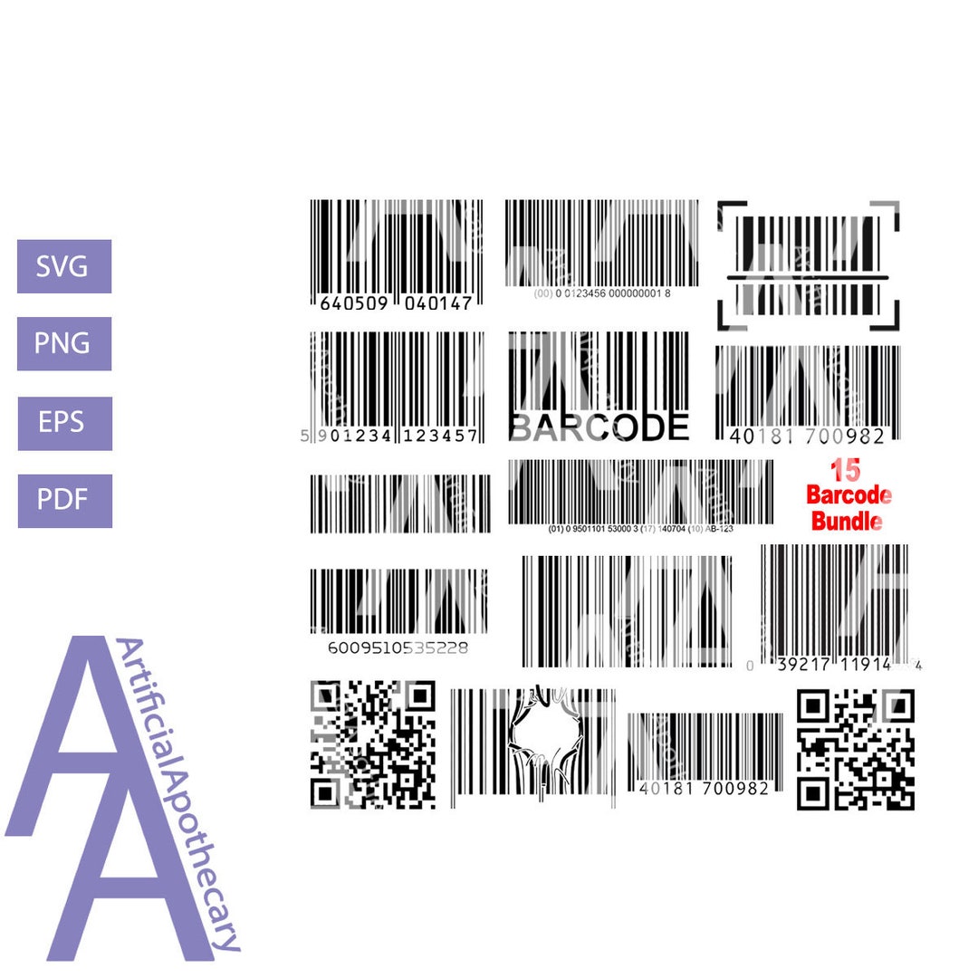 Digital File - 15 Barcodes, Barcodes Silhouette, Printable Bar Codes ...