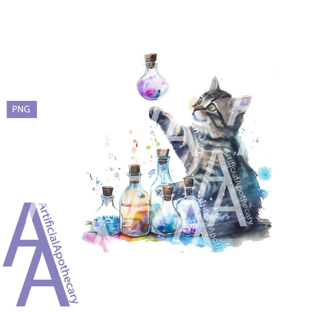 DIGITAL FILE Potion Cat, Cat, Kitty, Magic Cat, Potion, Potion Bottles ...