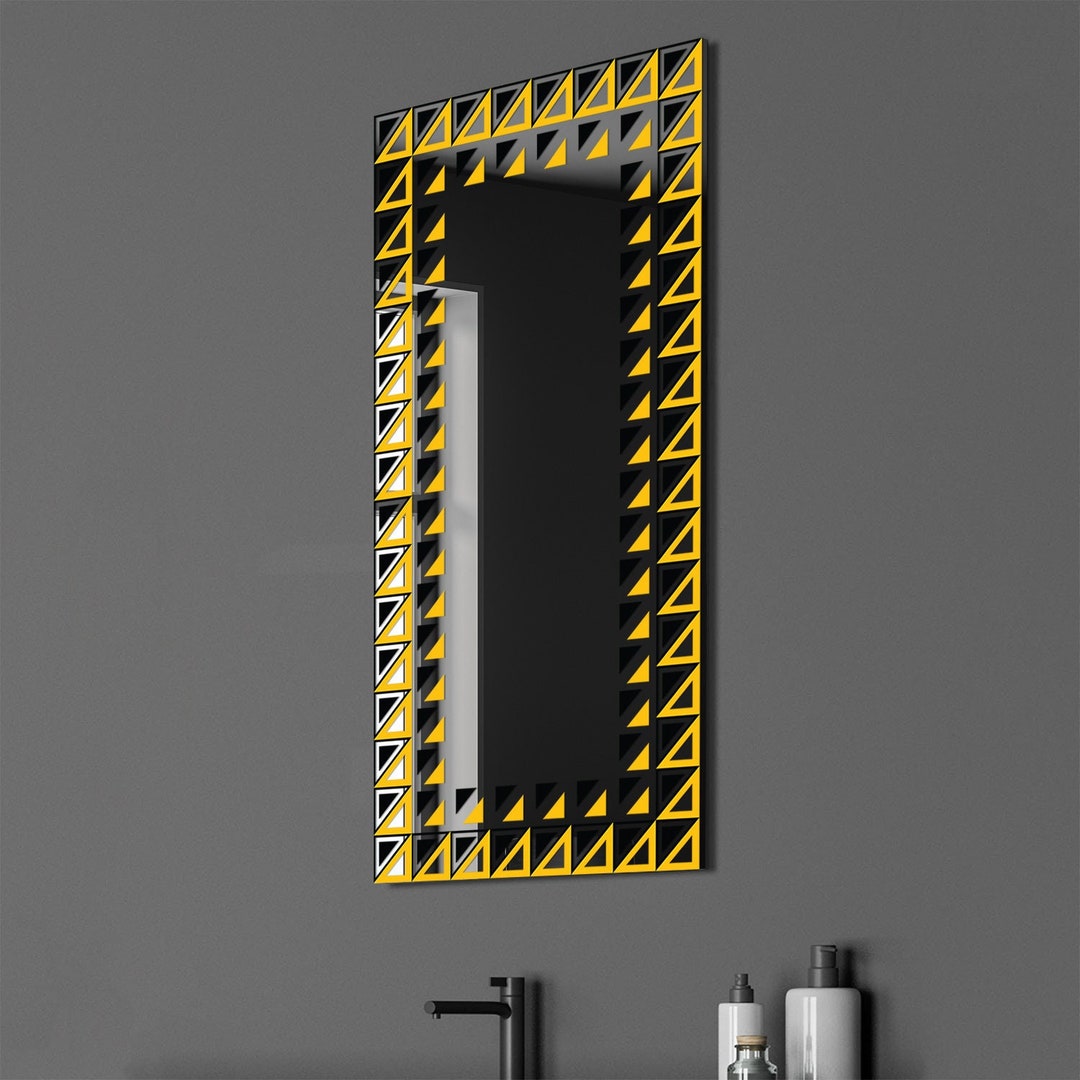Yellow Triangles Mirror Graphic Frameless Mirror Large Geometric Mirror ...