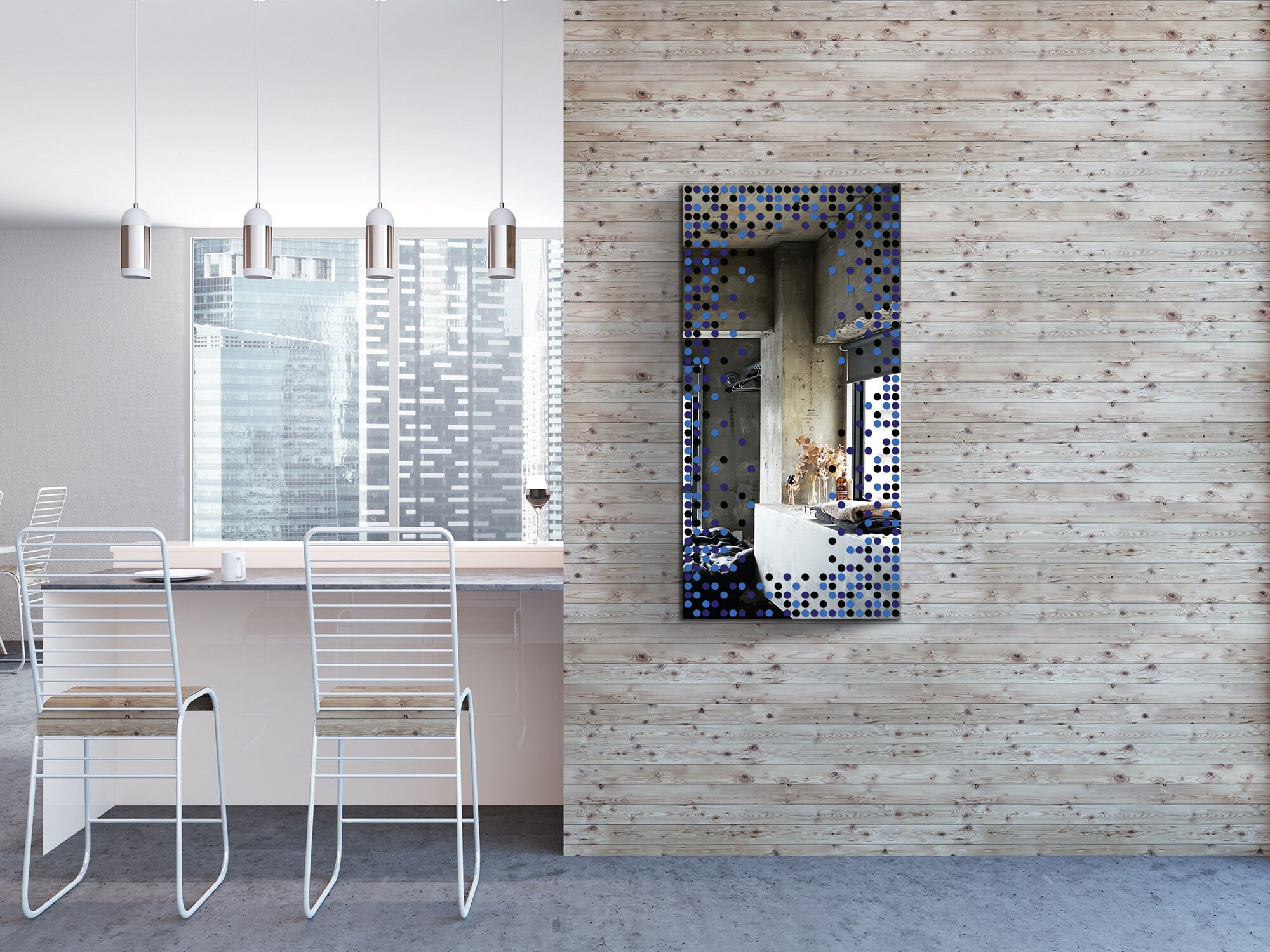 Blue Dots Mirror Graphic Frameless Mirror Large Geometric Mirror Design ...