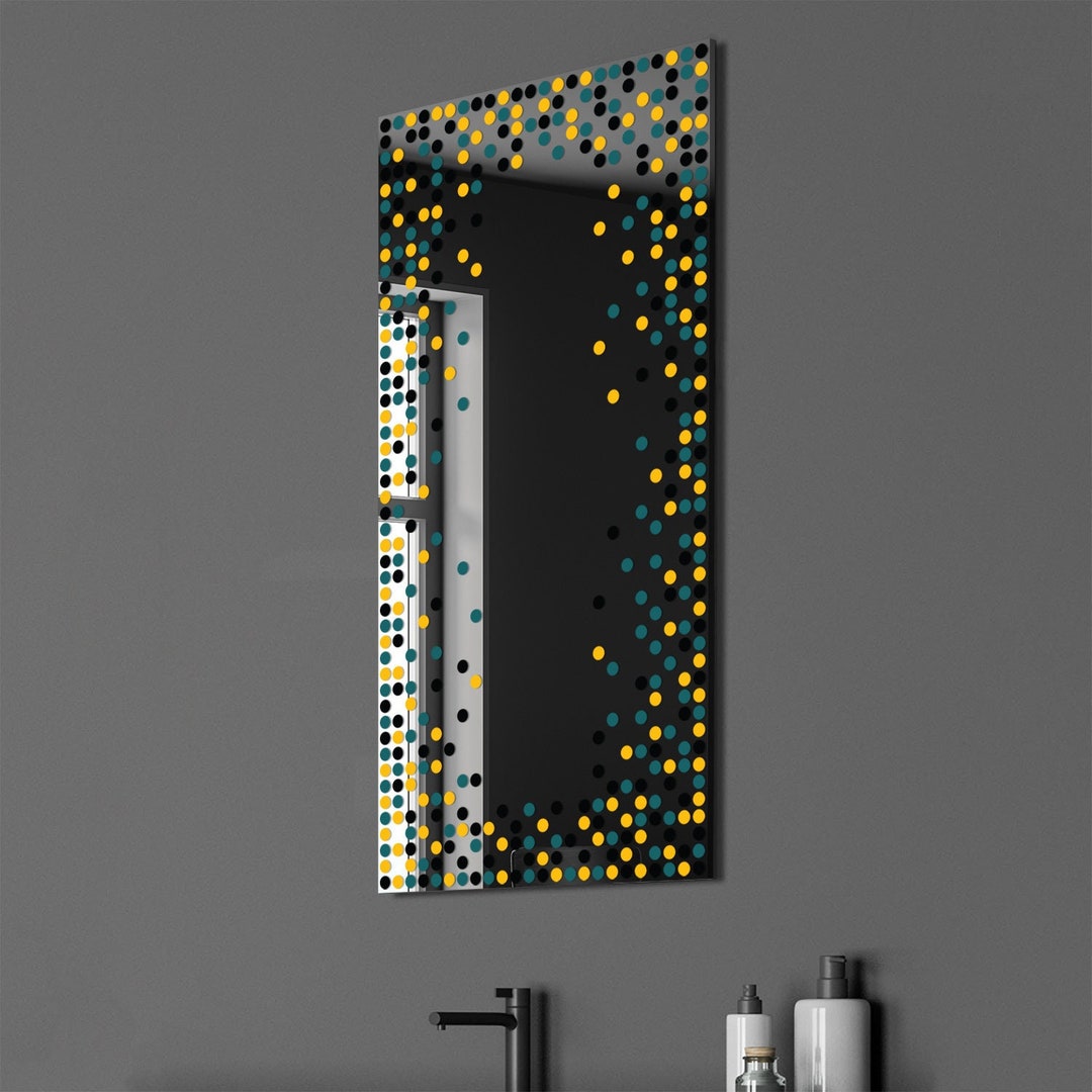 Yellow Squares Mirror Graphic Frameless Mirror Large Geometric Mirror ...