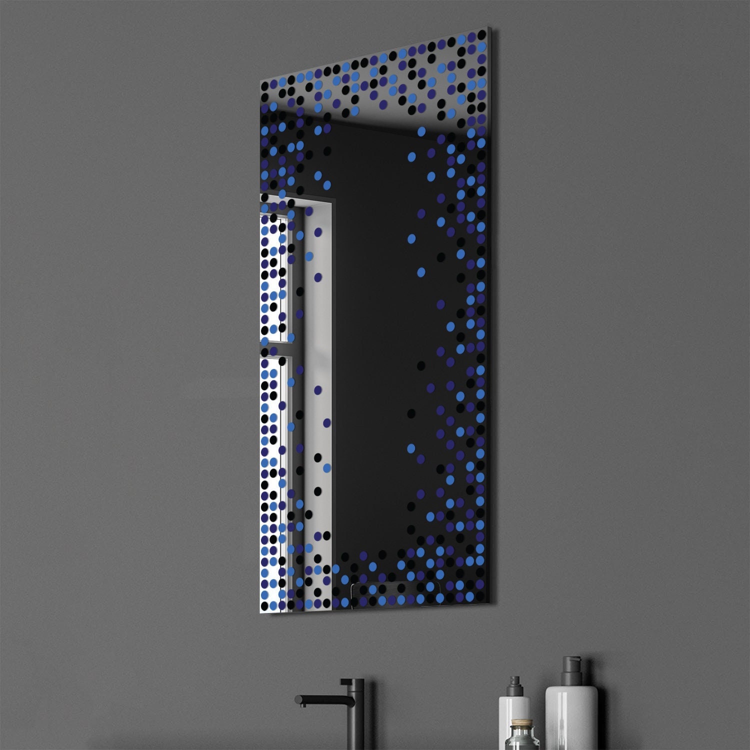 Blue Dots Mirror Graphic Frameless Mirror Large Geometric Mirror Design ...