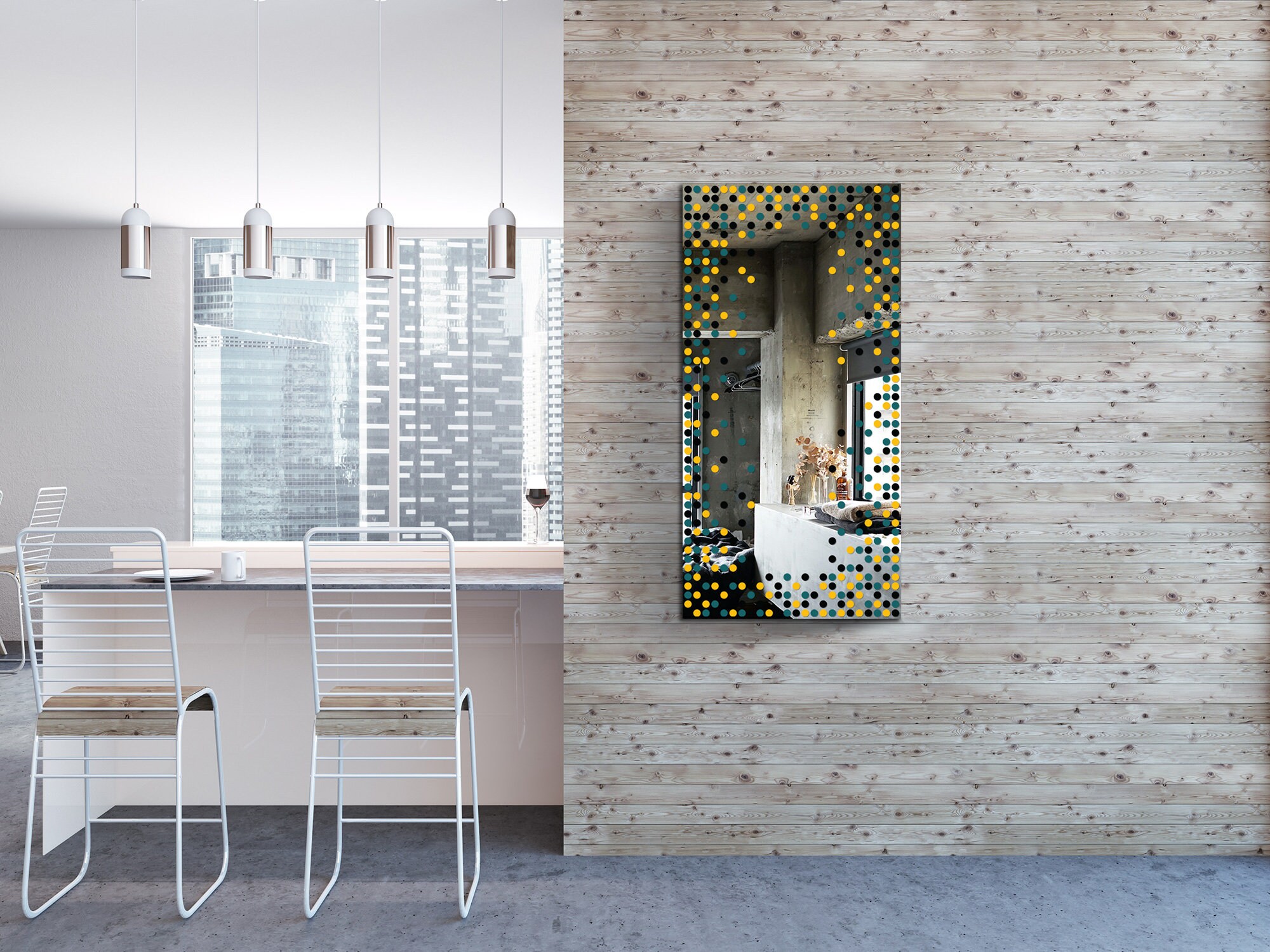 Yellow Squares Mirror Graphic Frameless Mirror Large Geometric Mirror ...