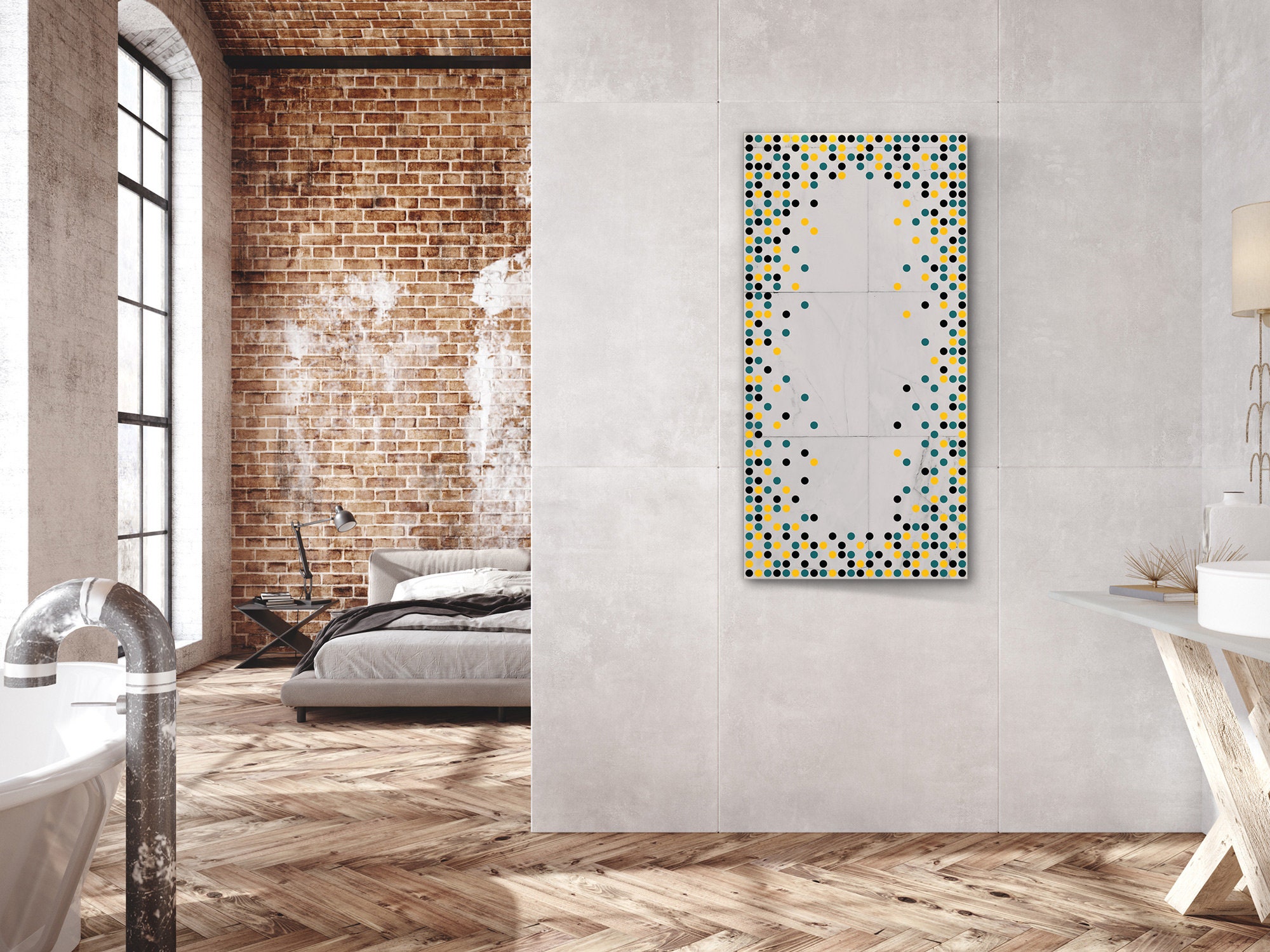 Yellow Squares Mirror Graphic Frameless Mirror Large Geometric Mirror ...
