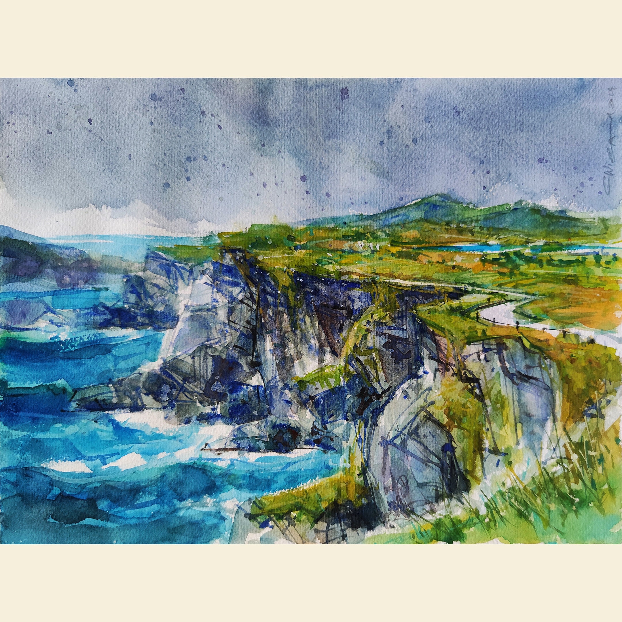 Watercolor Ireland Kerry Cliffs PRINTABLE Watercolor Art - Etsy España