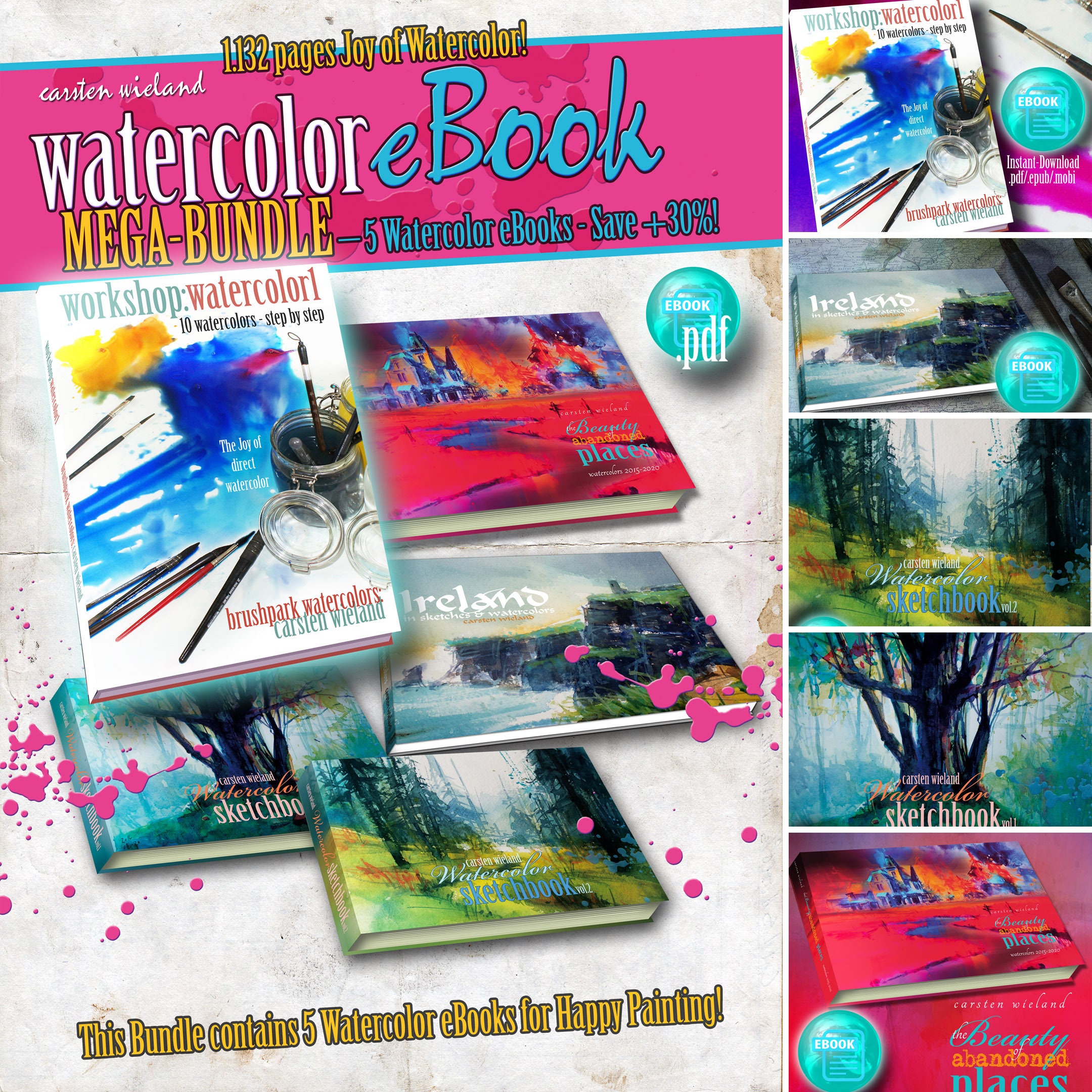 MEGA-BUNDLE 5 Watercolor Ebooks Save 30%1.132 Pages - Etsy