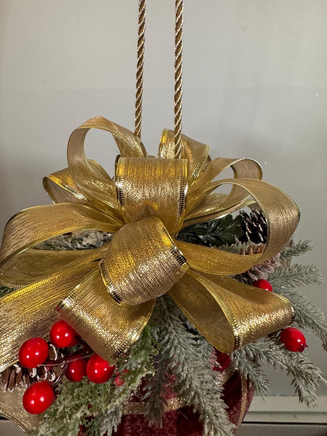 Holiday Ornament, Large Hanging Christmas Ball With Greens and Berries ...