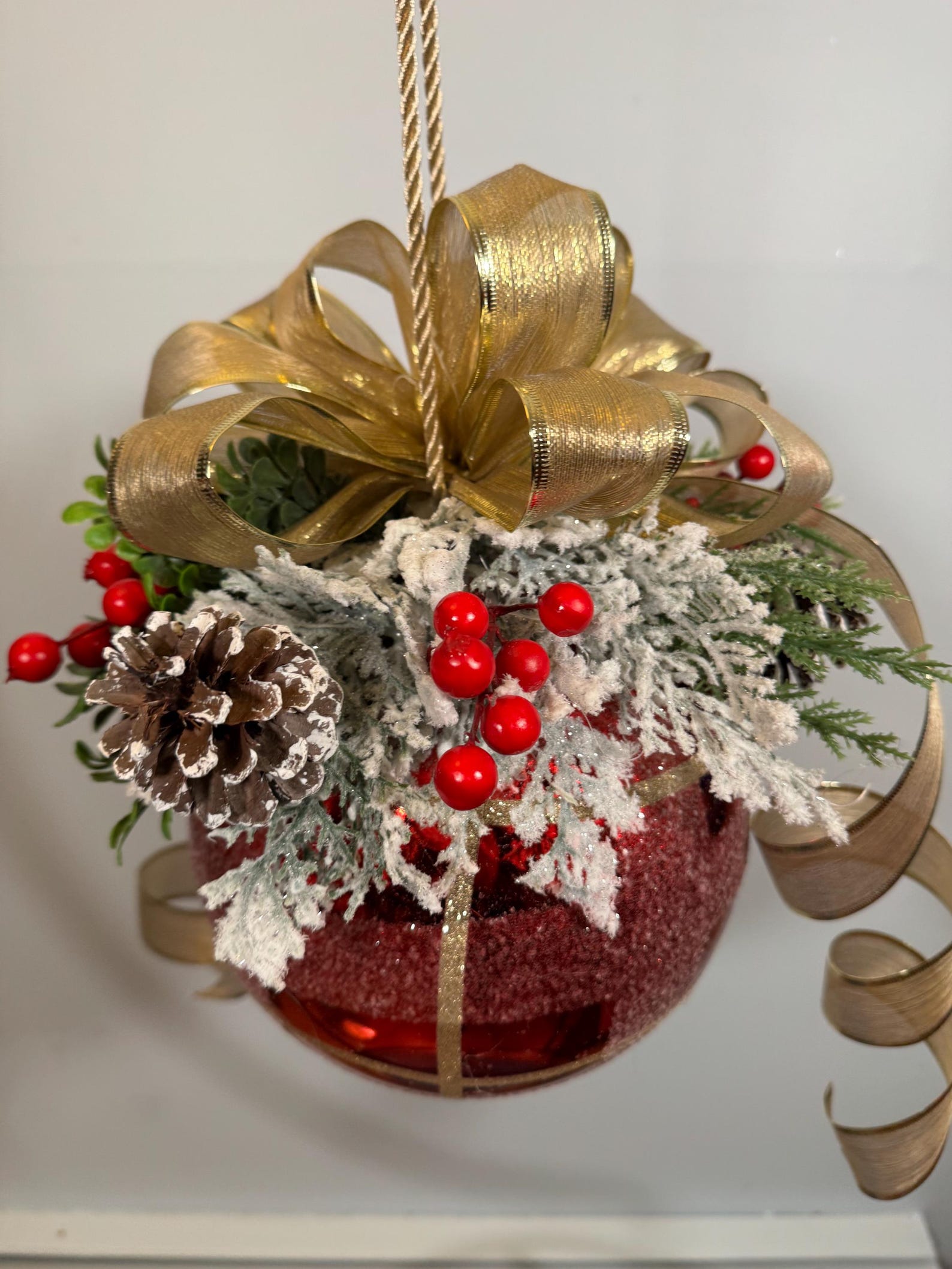 Holiday Ornament, Large Hanging Christmas Ball With Greens and Berries ...