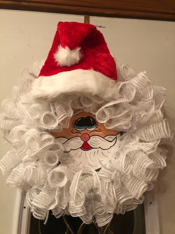 Santa Deco Mesh Wreath Santa Face Christmas Holiday - Etsy