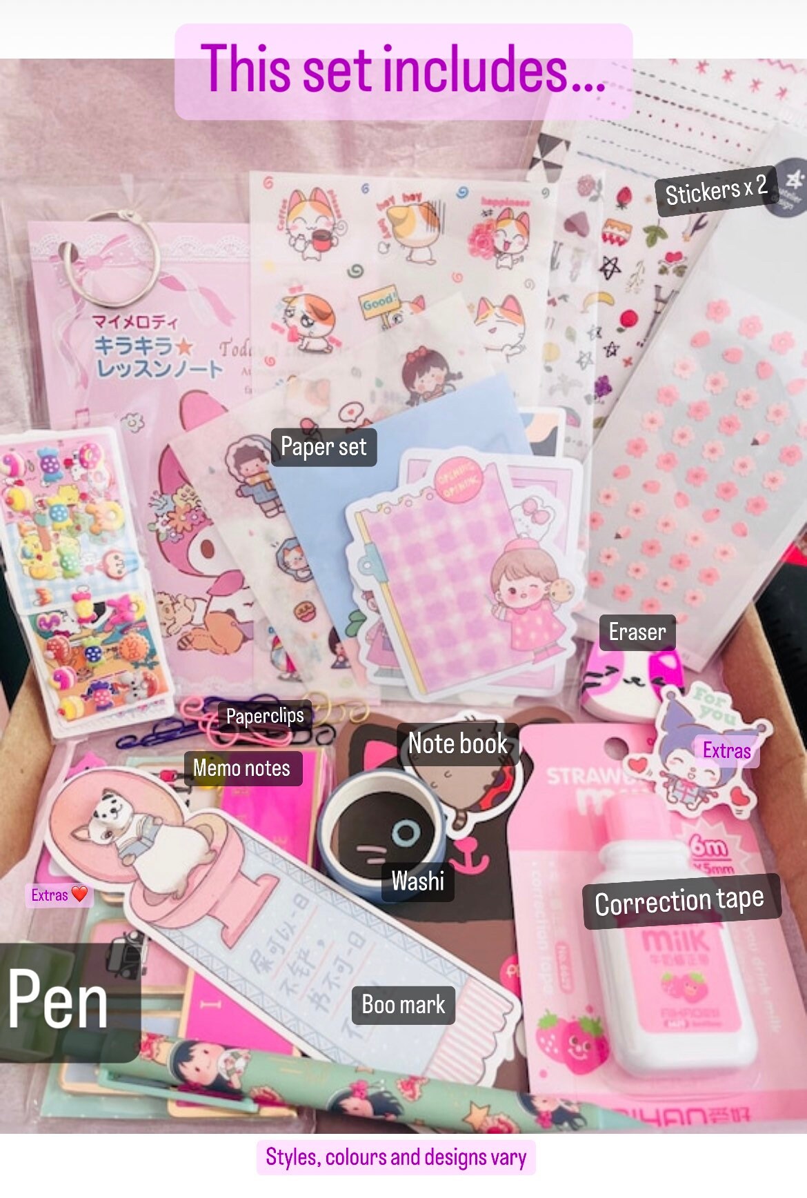 Kawaii Stationary Set Cute Kawaii Set Birthday Gift - Etsy