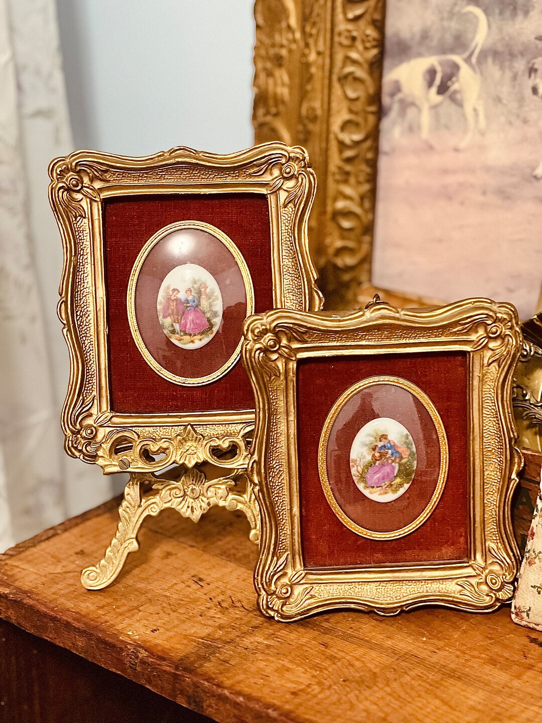 Pair of Vintage Gold Framed Porcelain Cameos - Etsy