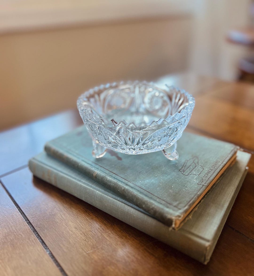 Vintage Cut Glass Footed Dish - Etsy