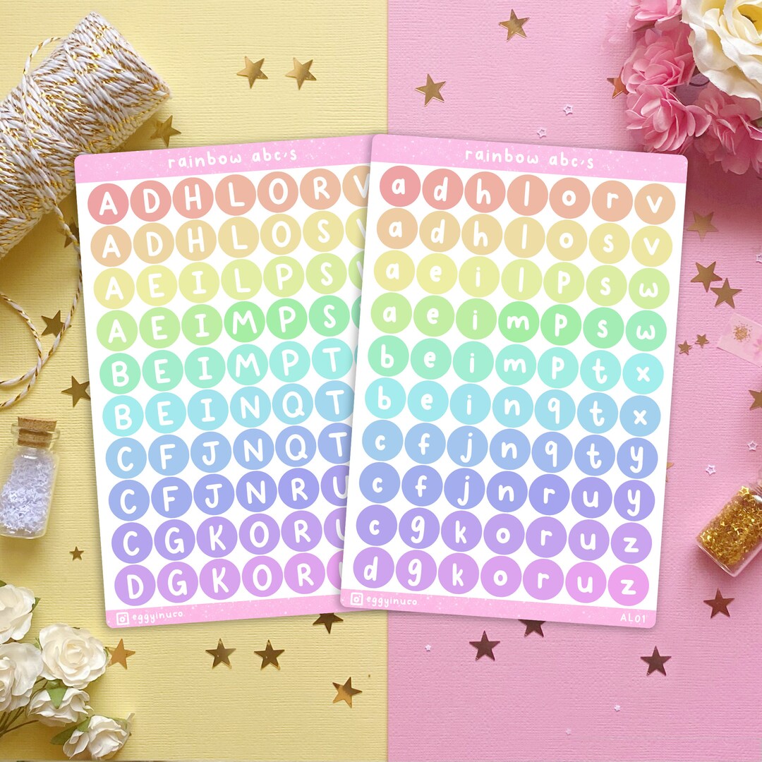 Rainbow Alphabet Stickers | Cute Sticker Sheet | Planner Sticker ...
