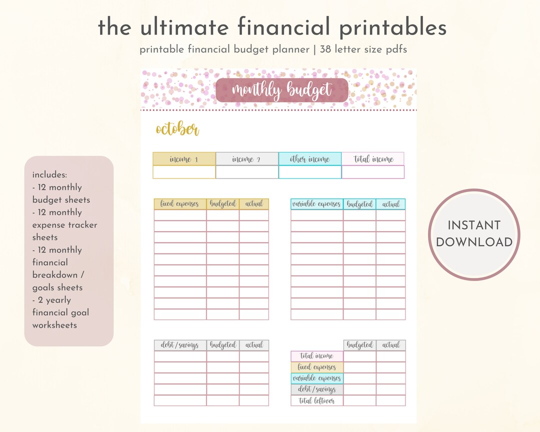 Ultimate Financial Planner Printables, Monthly Budget Planner, Expense ...