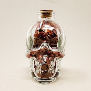 Glass Skull Head Shaped Bottle With Real Tumbled Polished Crystal Chips ...