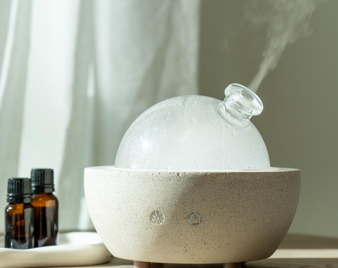 Black Ash Luna Glass Dome & Speckled Concrete Diffuser Essential Oil ...