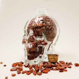 Glass Skull Head Shaped Bottle With Real Tumbled Polished Crystal Chips ...