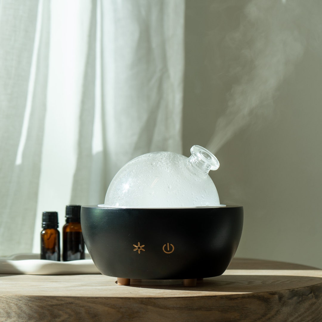 Black Grain Wood Glass Dome Diffuser Essential Oil Diffuser Aromatherapy Diffuser Etsy